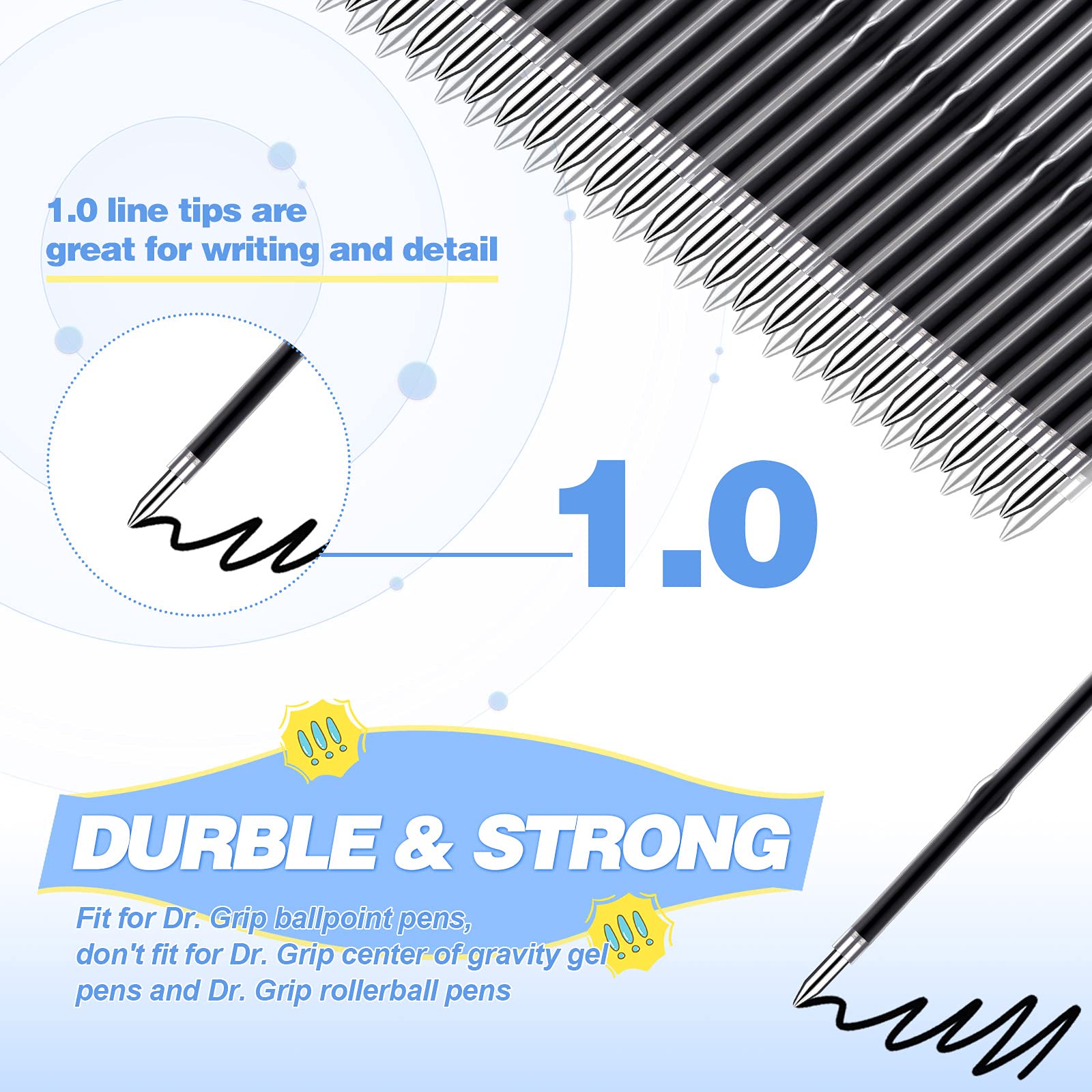 30 Pieces Pen Refills Black Ink Pen Refills Ballpoint Pen Refill 1.0 mm Replacement Ink Refill Bulk for Retractable Pens Office School Supplies, Medium Point (Black)