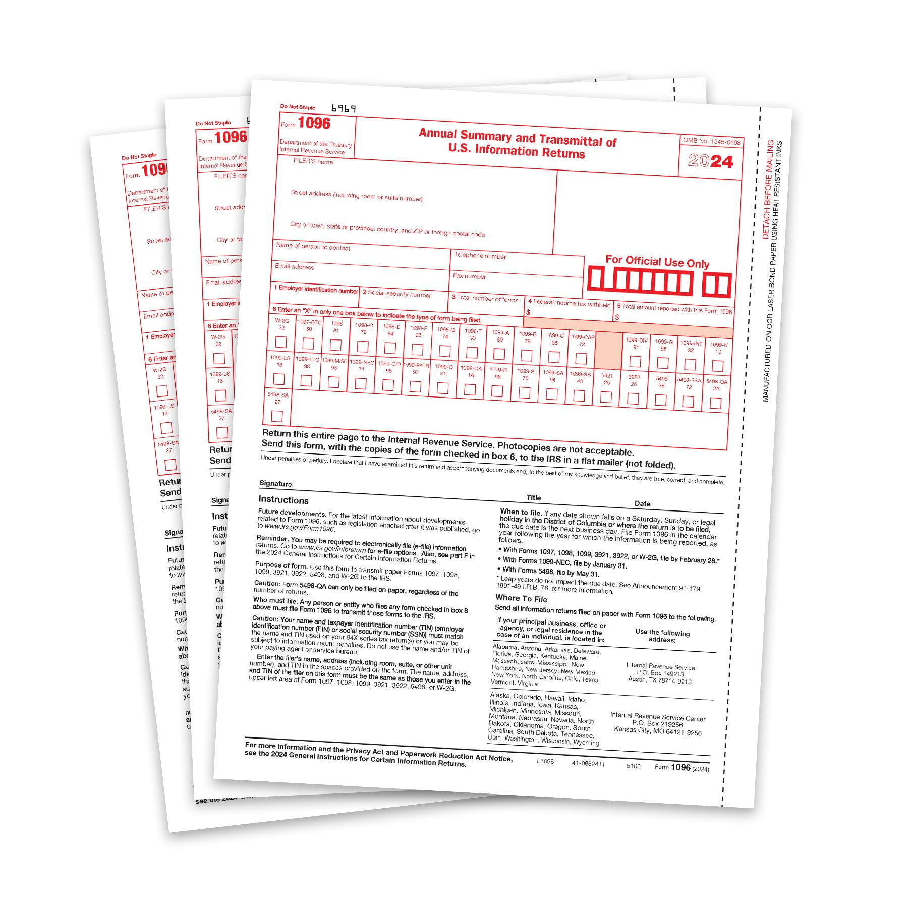 1096 Transmittal 2022 Tax Forms, 25 Pack of 1096 Summary Laser Forms, Compatible with QuickBooks and Accounting Software
