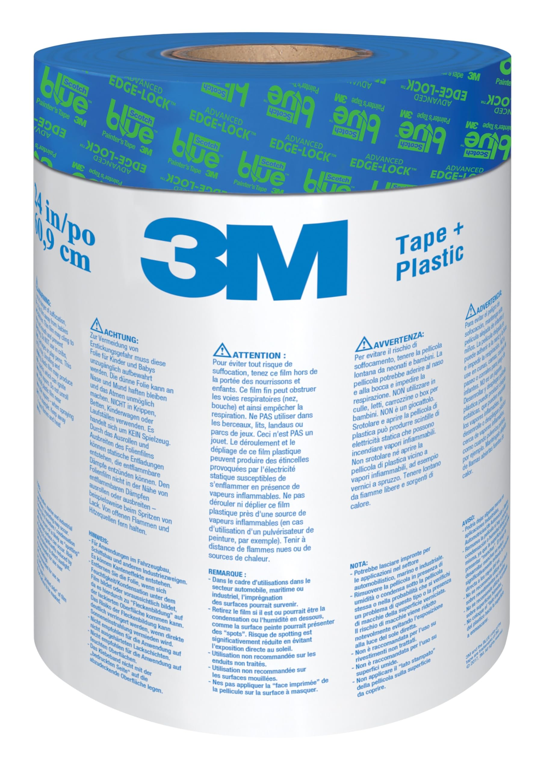 ScotchBlue Pre-Taped Painter's Plastic with Dispenser, Prepares and Protects in One Easy Step, Multi-Surface Painter's Tape and Plastic for Indoor Use, 24 Inches x 30 Yards, 1 Roll