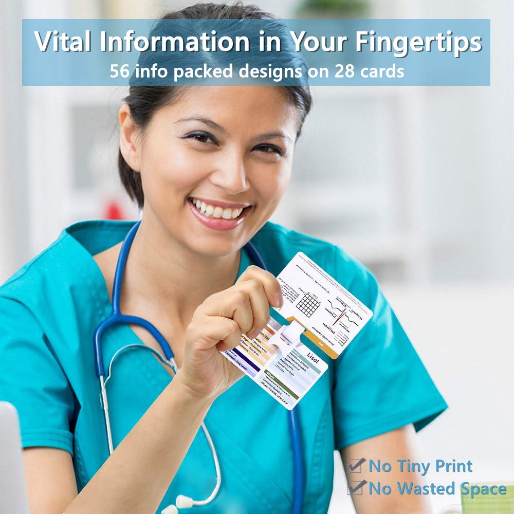 Nursing Badge Reference Cards - EKG, Vitals, Lab Values, Spanish Translation etc. RN Gifts for Nurses, Nursing School Student Essentials Supplies, Badge Buddy Nursing Cheat Sheets for ER CNA LVN IPN