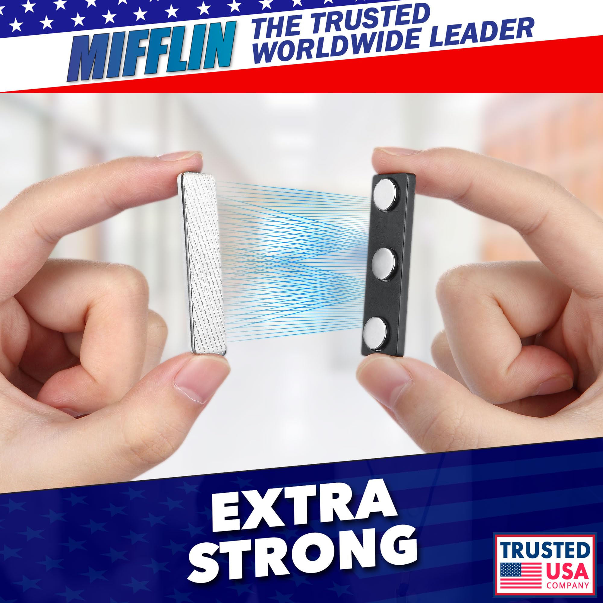 Mifflin-USA Name Tag Magnets (10 Badge Holder Magnets, 1.75 x 0.5 inches), Name Tag Magnet Backs w/ 3 Extra-Strong Neodymium Magnets for ID Badge Holders