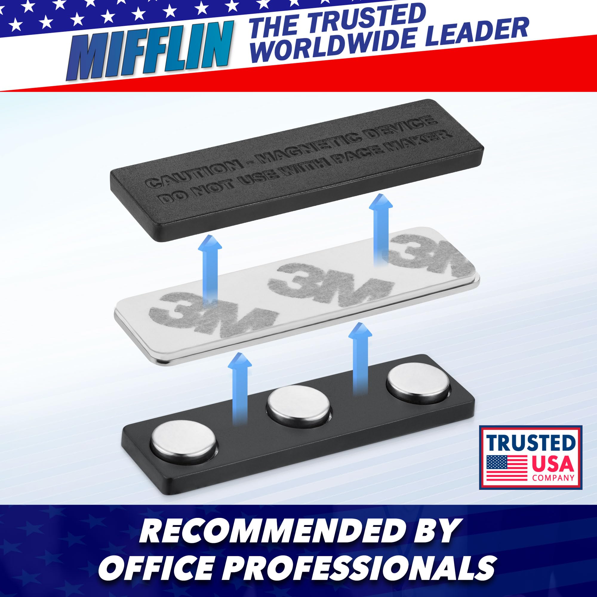Mifflin-USA Name Tag Magnets (10 Badge Holder Magnets, 1.75 x 0.5 inches), Name Tag Magnet Backs w/ 3 Extra-Strong Neodymium Magnets for ID Badge Holders