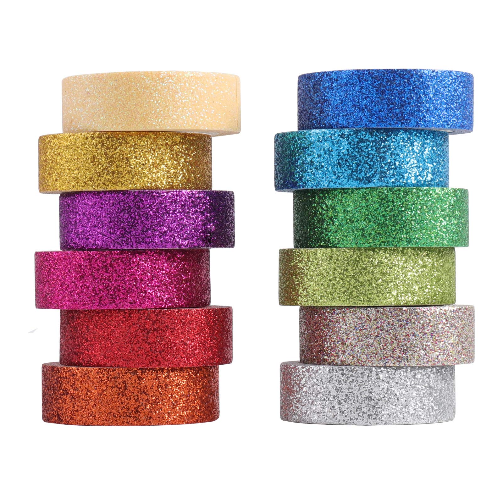 DIY Glitter Washi Tape Set - 12 Rolls Colored Masking Tape, Sparkle Decorative Tape for Art, Scrapbook Tape,Decor & Crafts (Dark)