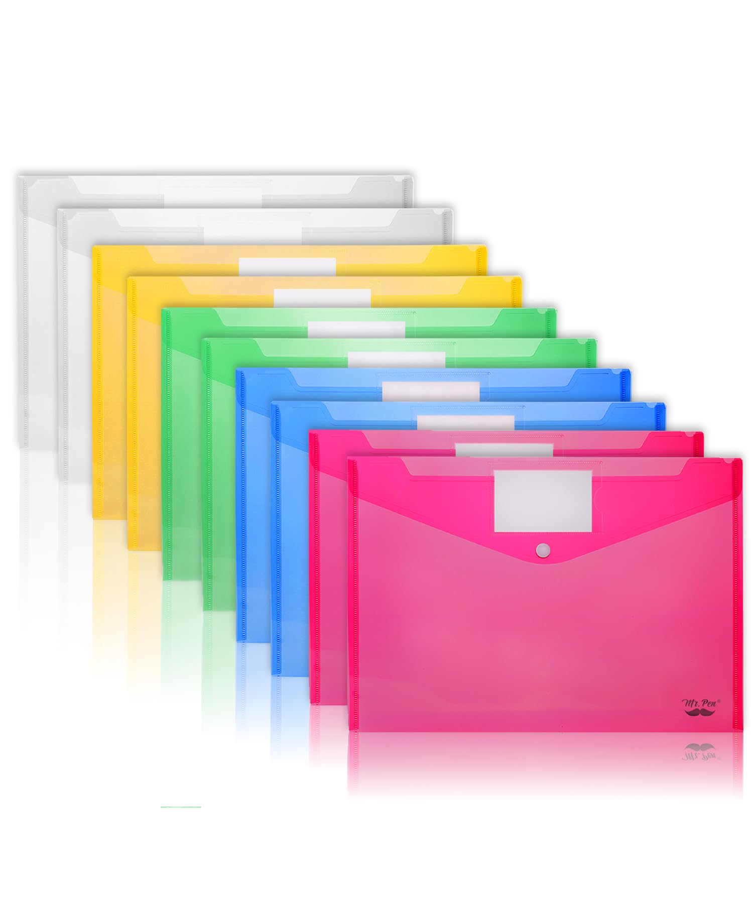 Mr. Pen- Plastic Envelopes, 10 Pack, A4, Letter Size, Plastic Envelopes with Snap Closure, Poly Envelope, Plastic Folders with Closure, Clear Plastic Folders, Plastic Pocket Folders, Document Envelope