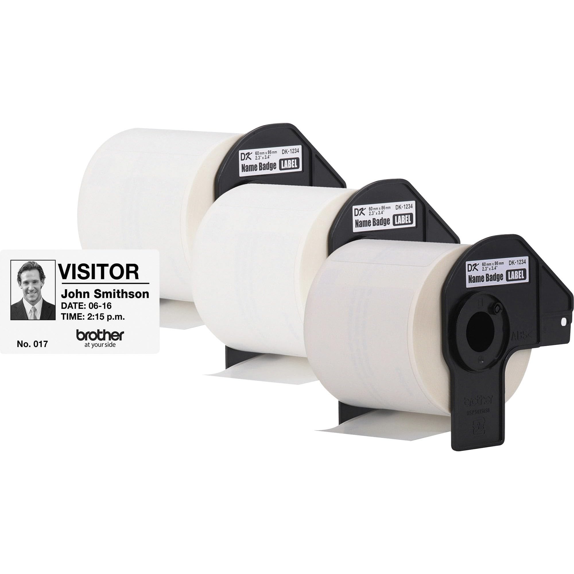 Brother Genuine DK-12343PK Die-Cut Name Badge Paper Labels, 2.3 in x 3.4 in (60 mm x 86 mm) Adhesive Name Badge White Paper Labels, 260 Labels per Roll, (3) Rolls per Box
