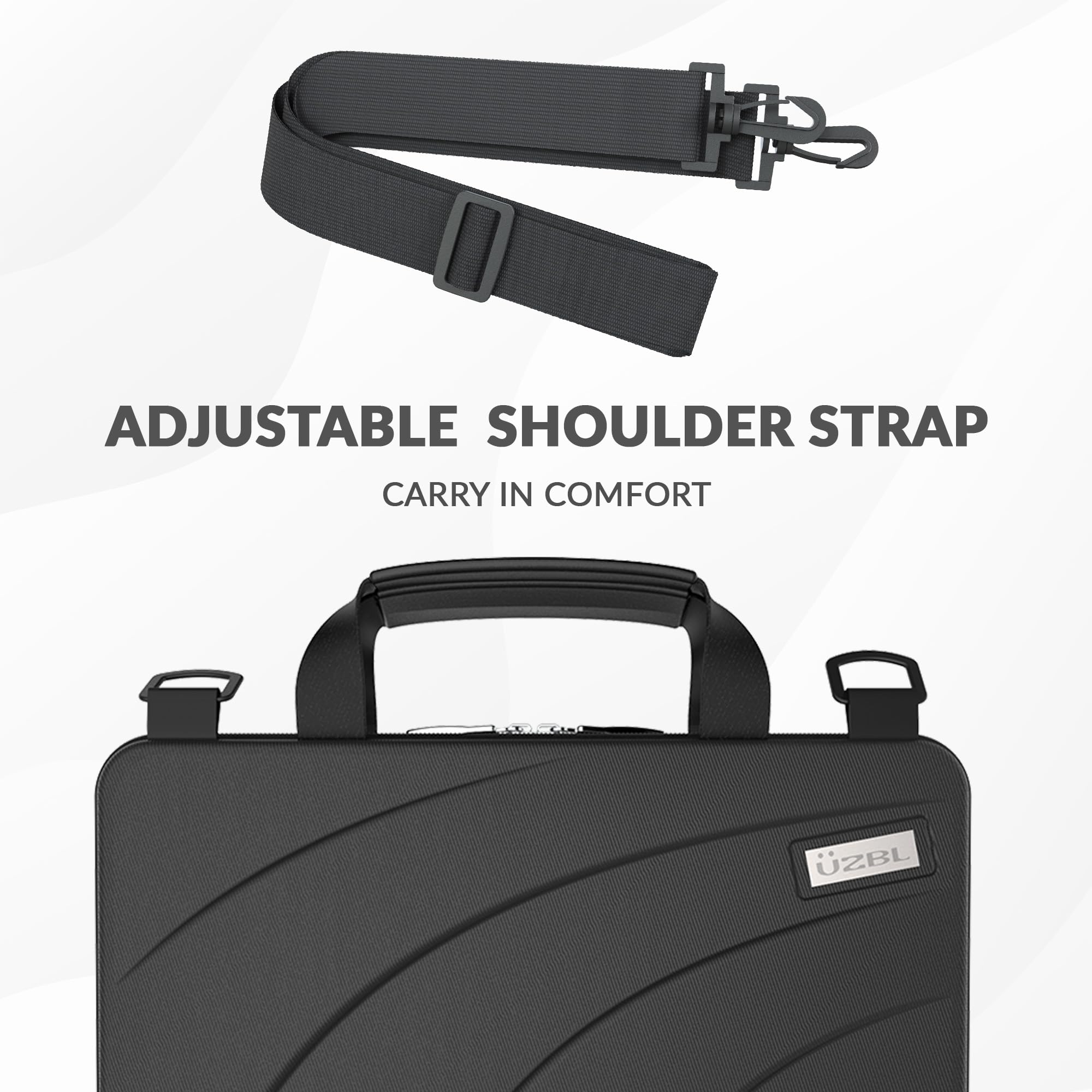 UZBL 13-14 inch Chromebook Case Protective Laptop Hard Cover Sleeve, Always-on Work in Case with Carrying Handle Shoulder Strap (Black PU)