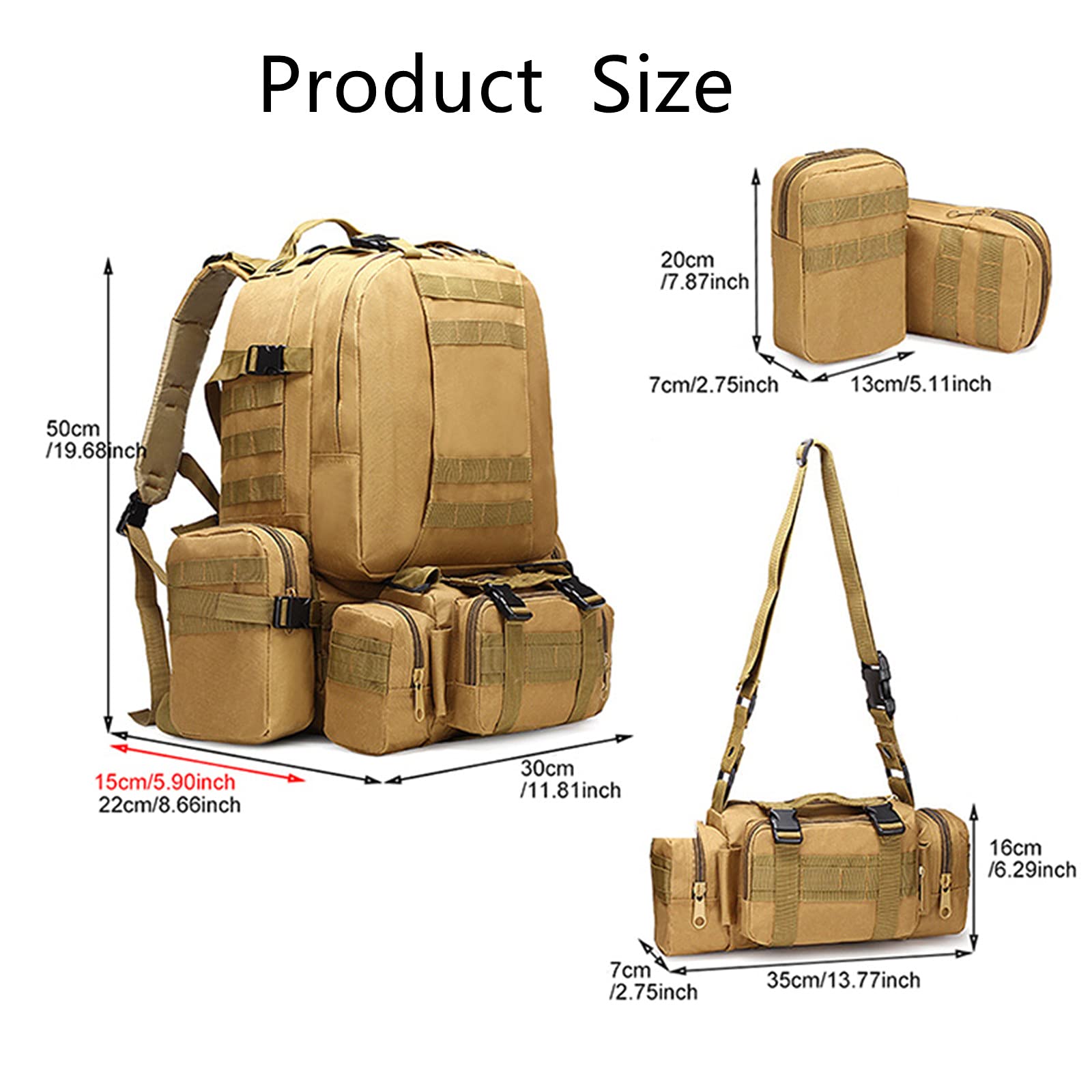 DTKJ 50L Tactical Backpack,Molle Backpack,4 in 1 Military Bag,Outdoor Sport Hiking Climbing Army Backpack Camping Bags