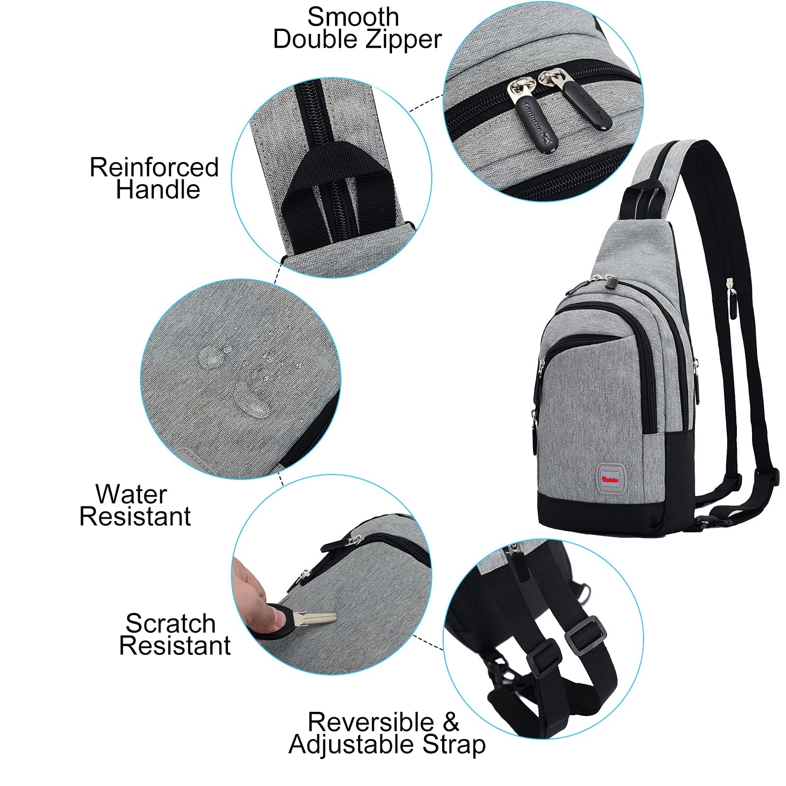 Peicees Small Sling Bag Backpack for Women Mens Crossbody Bag Backpack Hiking Shoulder Chest Daypack with Zipper Strap