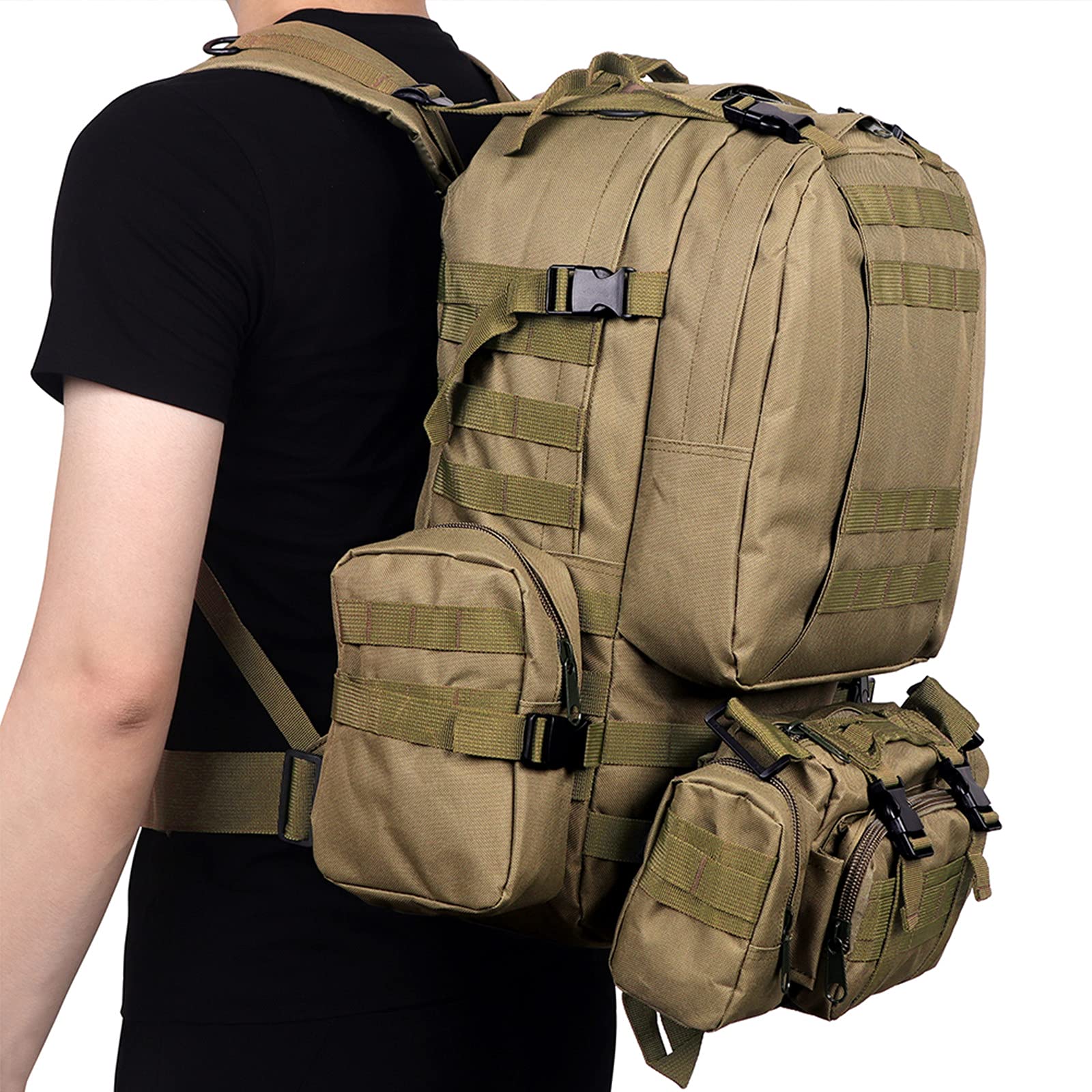 DTKJ 50L Tactical Backpack,Molle Backpack,4 in 1 Military Bag,Outdoor Sport Hiking Climbing Army Backpack Camping Bags