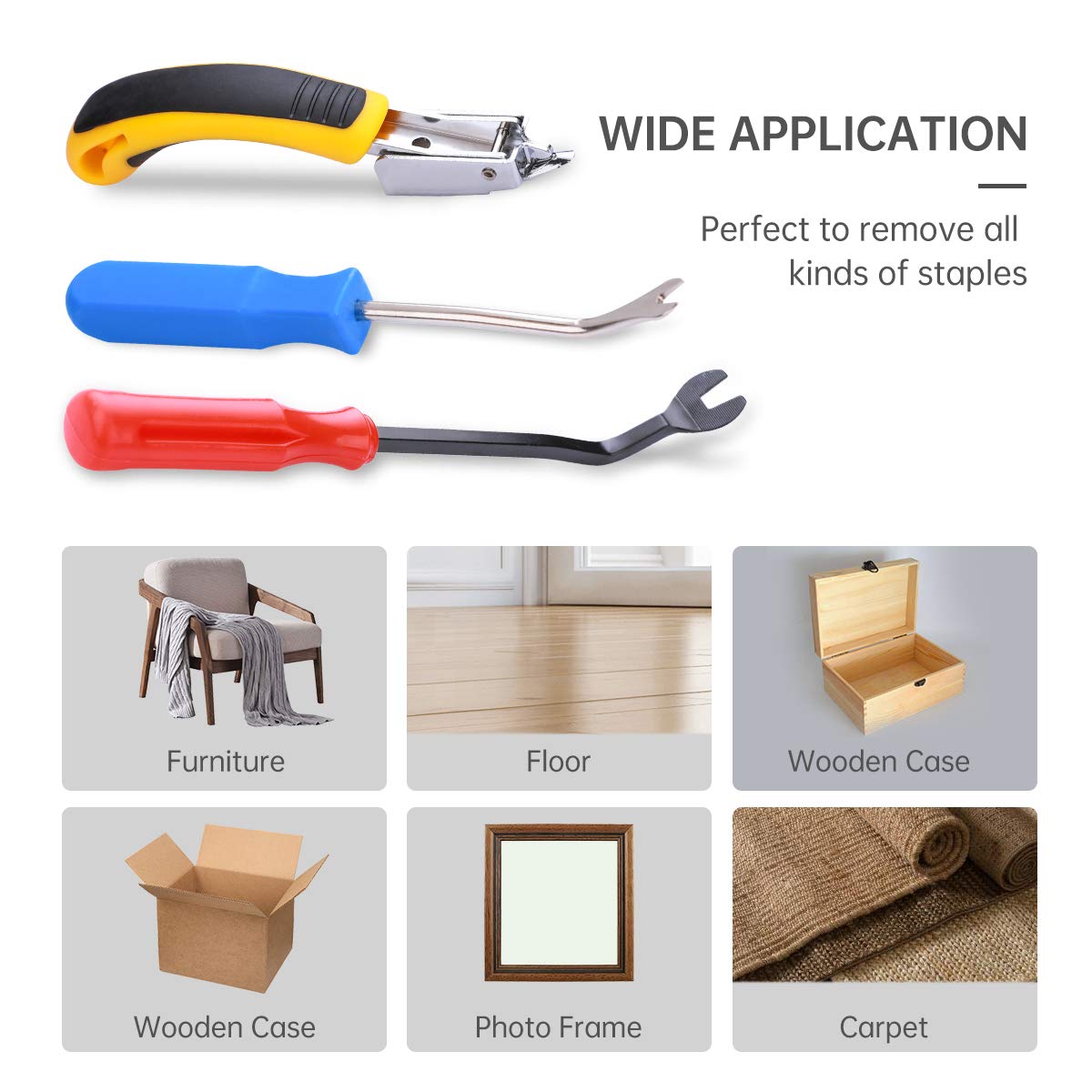 QXUJI 3PCS Upholstery and Construction Staple Remover with Tack Puller Tool, Nail Puller, Carpet Remover, for Removing All Kinds of Staples for Furniture, Floor, Wooden Case, Carton, Photo Frame