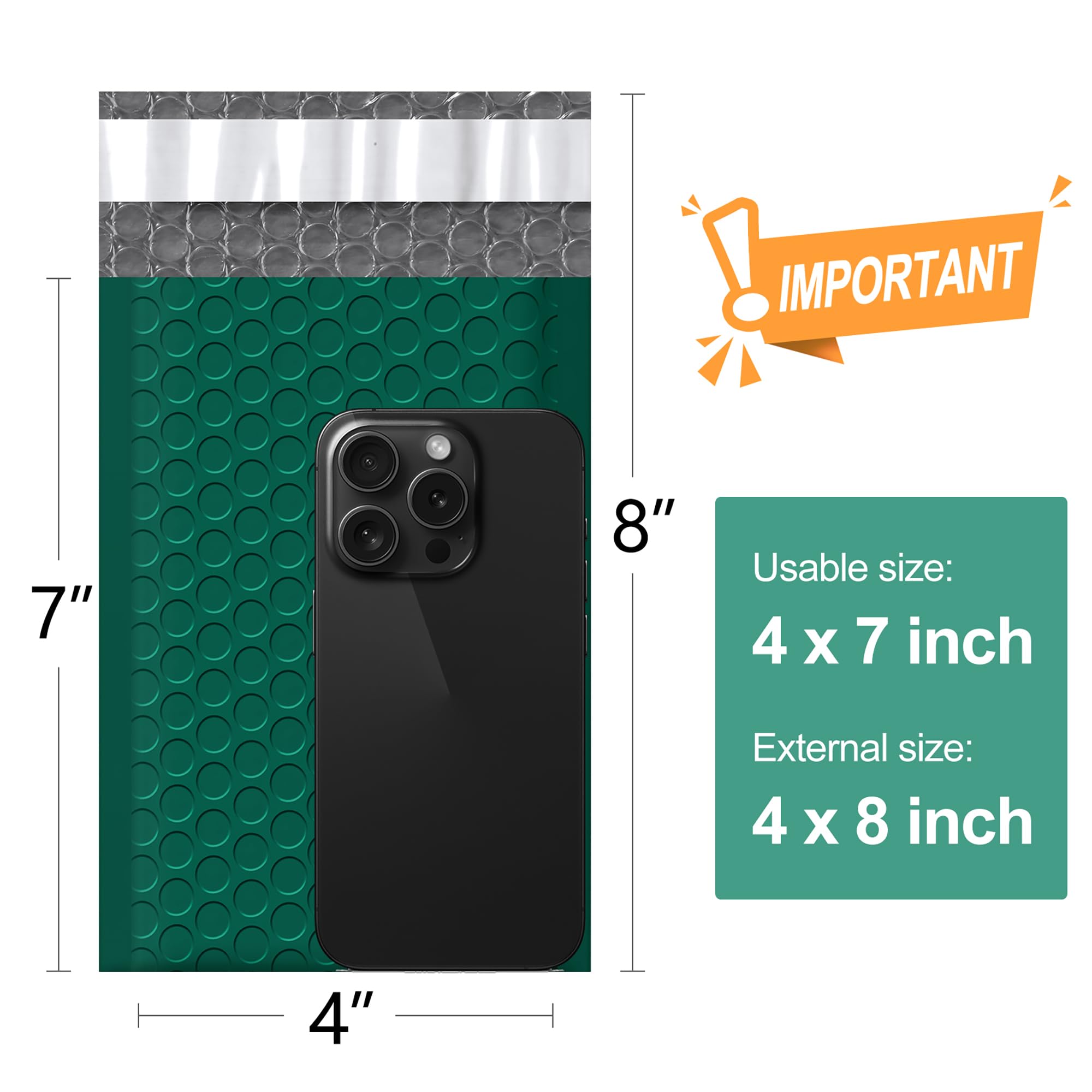 Famagic Bubble Mailers 4x8 Inch 50pc Ultramarine Green Shipping Bags, Chic Packaging Bags For Small Business, Colored Padded Mailing Envelopes, Opaque Matte Self Seal Bubble Poly Mailers Bulk #000