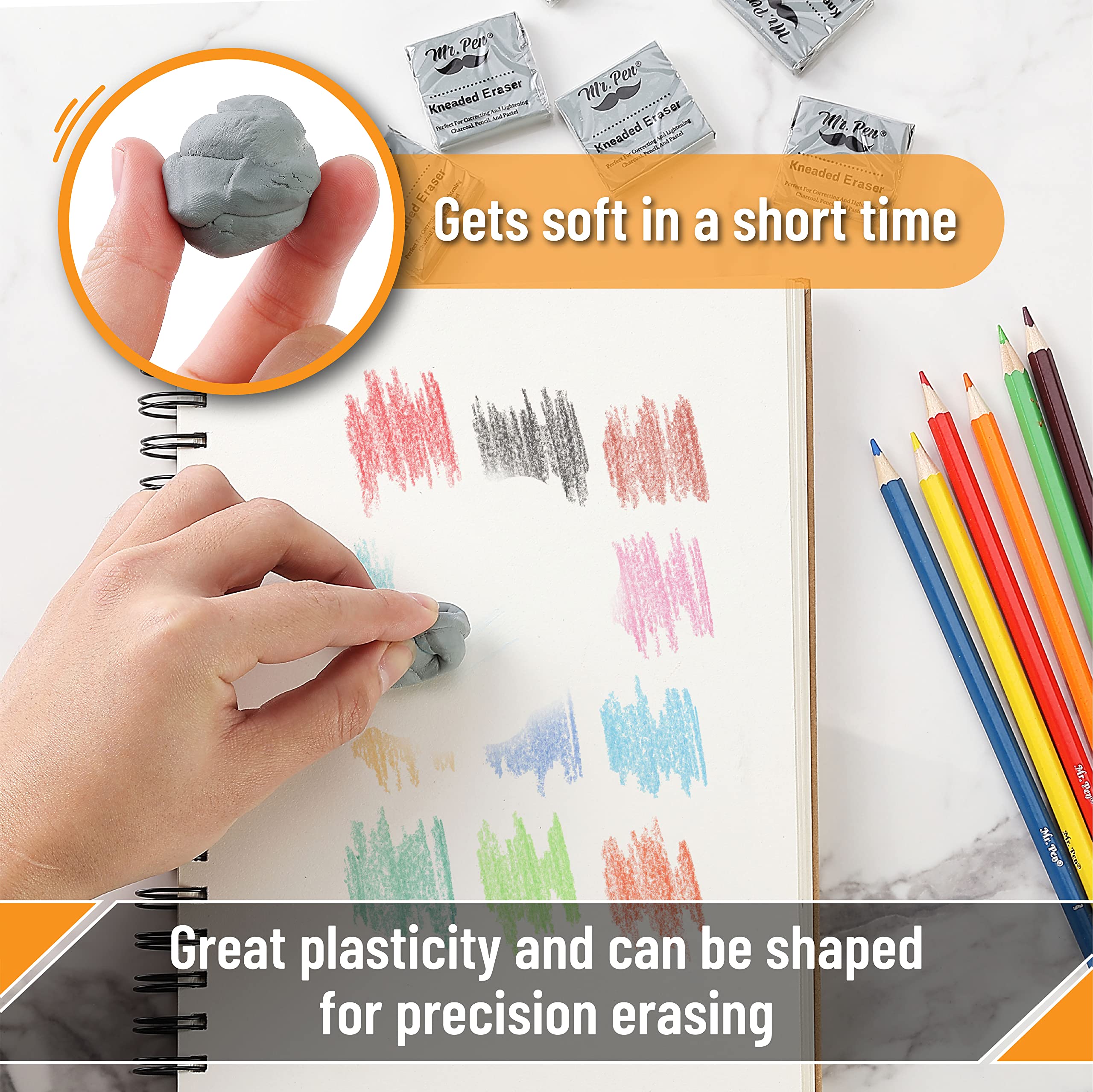 Mr. Pen- Kneaded Eraser, 18 Pack, Gray, Kneaded Erasers for Artists, Gum Eraser, Art Eraser, Kneadable Erasers, Moldable Eraser, Art Erasers for Drawing, Artist Eraser, Drawing Erasers, Art Gum Eraser