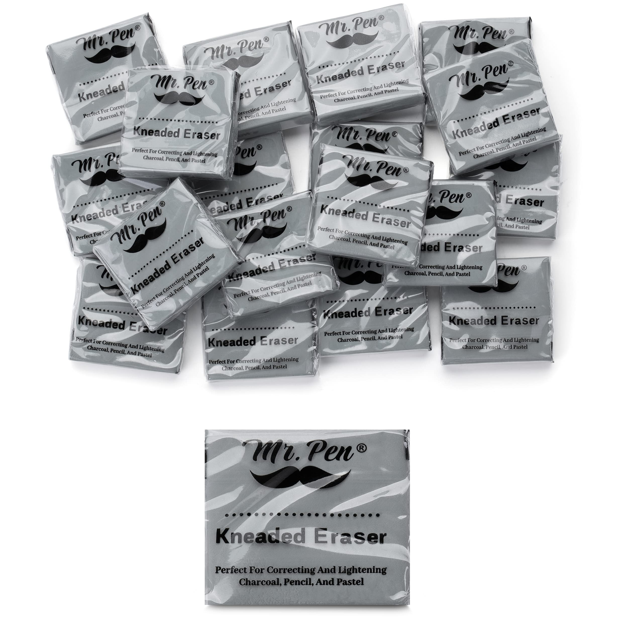Mr. Pen- Kneaded Eraser, 18 Pack, Gray, Kneaded Erasers for Artists, Gum Eraser, Art Eraser, Kneadable Erasers, Moldable Eraser, Art Erasers for Drawing, Artist Eraser, Drawing Erasers, Art Gum Eraser