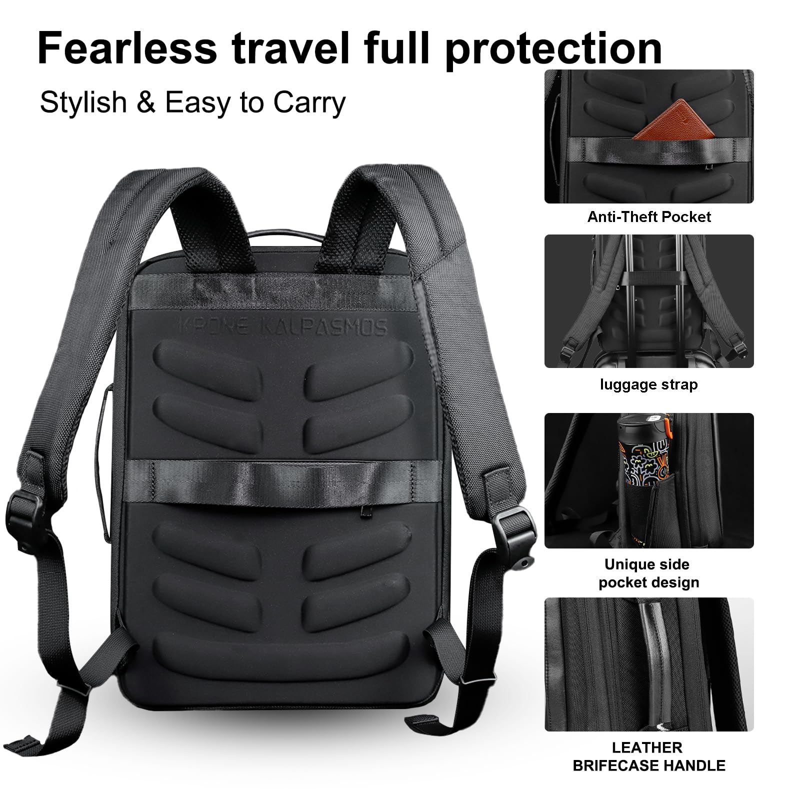 Krone Kalpasmos Carry-on Backpack, 40L Travel Backpack Flight Approved Carry On Backpack for Men & Women, Dual Layer Large Capacity Premium Leather Laptop Backpack Water Resistant Backpack
