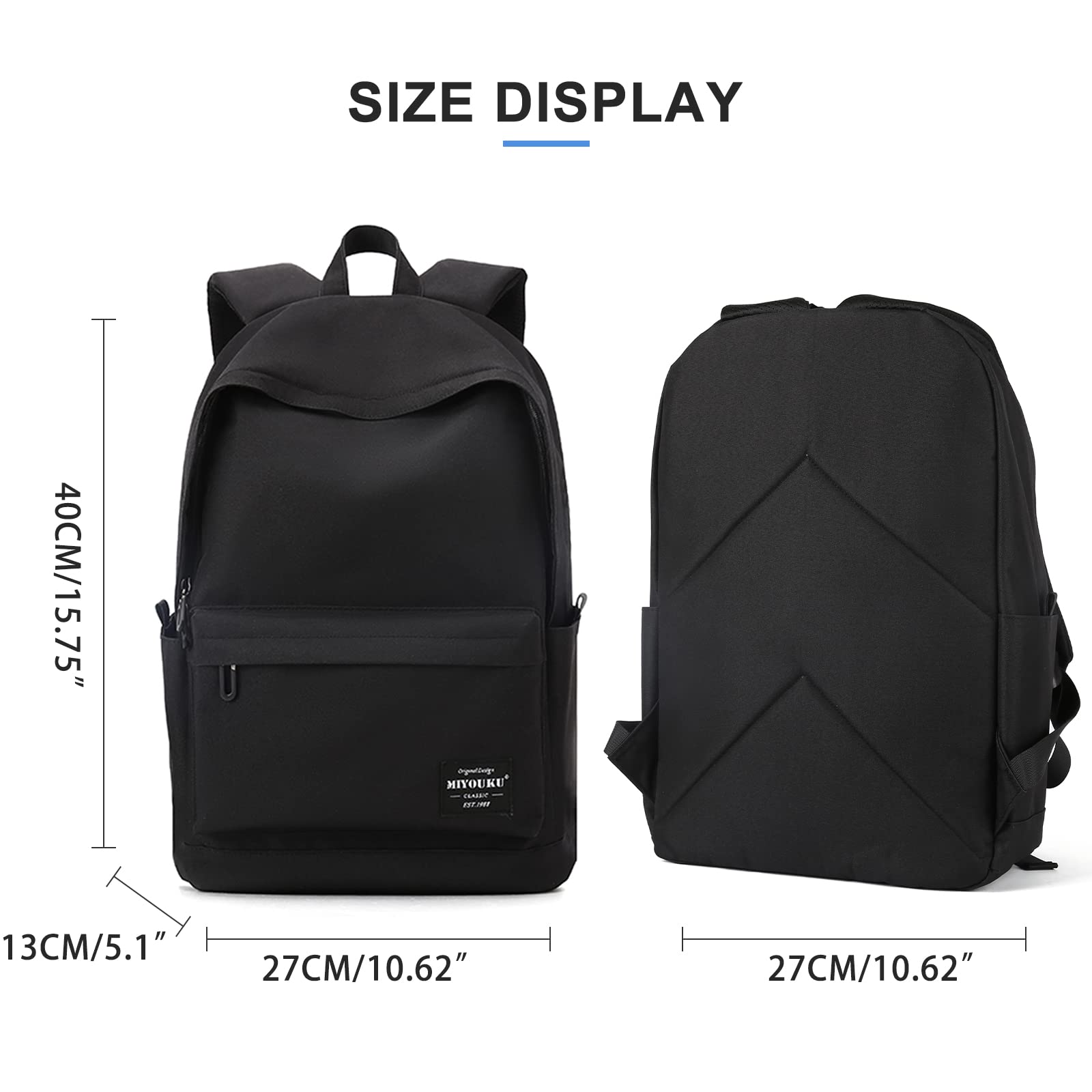 coowoz School Backpack Black Bookbag College High School Bags For Boys Girls Travel Rucksack Casual Daypack Laptop Backpacks(Black5)