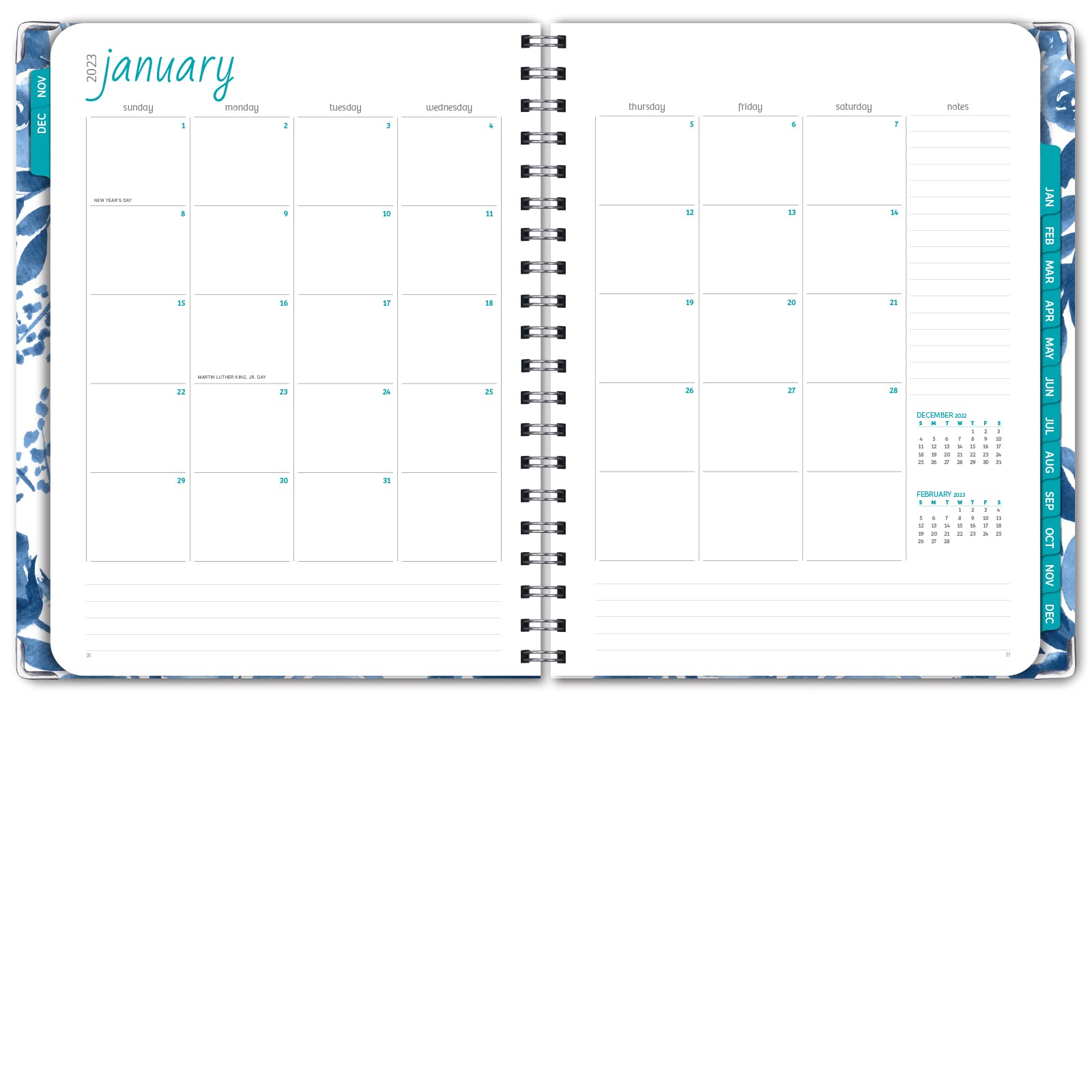HARDCOVER 2023 Planner: (November 2022 Through December 2023) 8.5"x11" Daily Weekly Monthly Planner Yearly Agenda. Bookmark, Pocket Folder and Sticky Note Set (Blue Bloom)