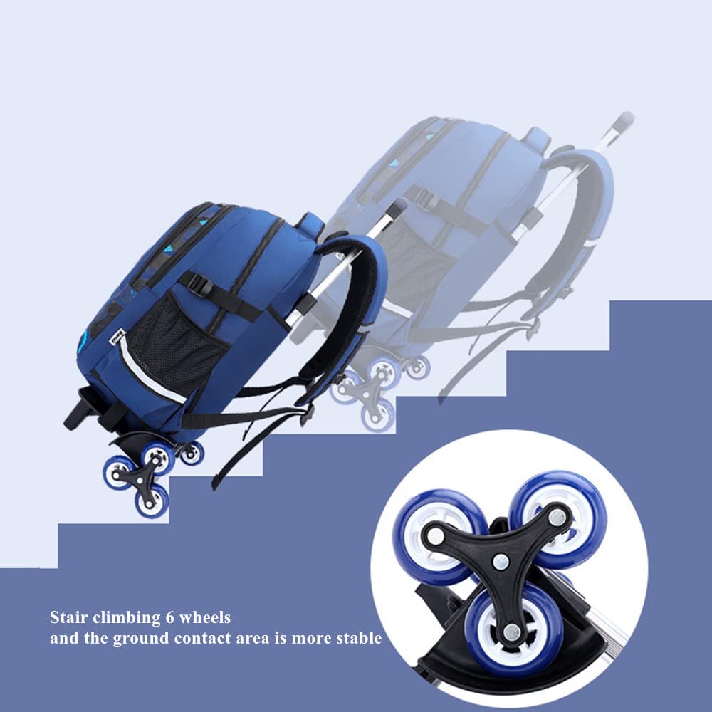 LANSHIYA 3 Pcs Kids Rolling Backpack Blue Geometric with Wheels Trolley School Bag Set for Boys