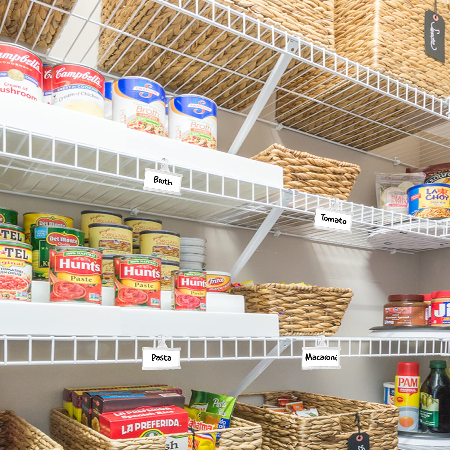Reusable Plastic Wire Shelf Label Holder, for Pantry Retail Shopping Mall Store, Supermarket UPC Price Card & Ticket Display, Strong & Easy Clip Design Tight Snap Lock Closure. 1-1/4" H X 3" W (100)