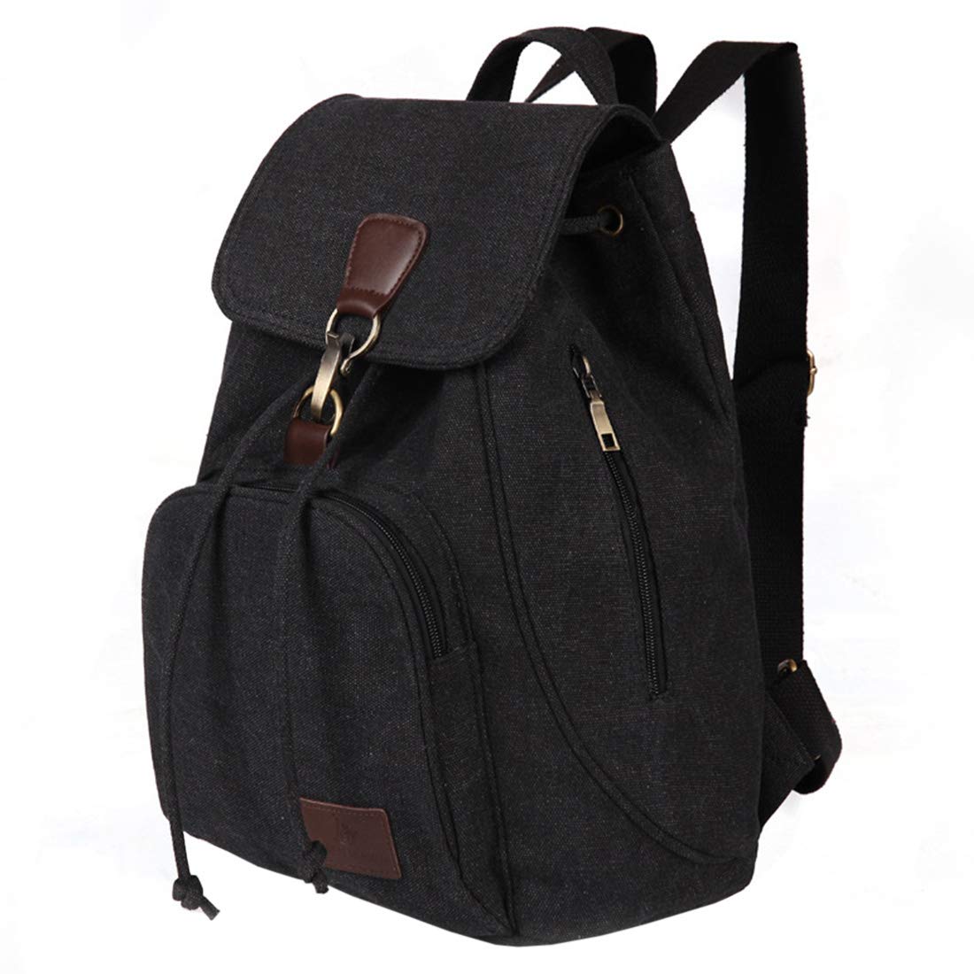 WITERY Canvas Backpack Purse for Women- 15.7 inch Laptop Bag Small Black Vintage Rucksack, Cute Casual Drawstring School Daypack for Hiking Travel Work