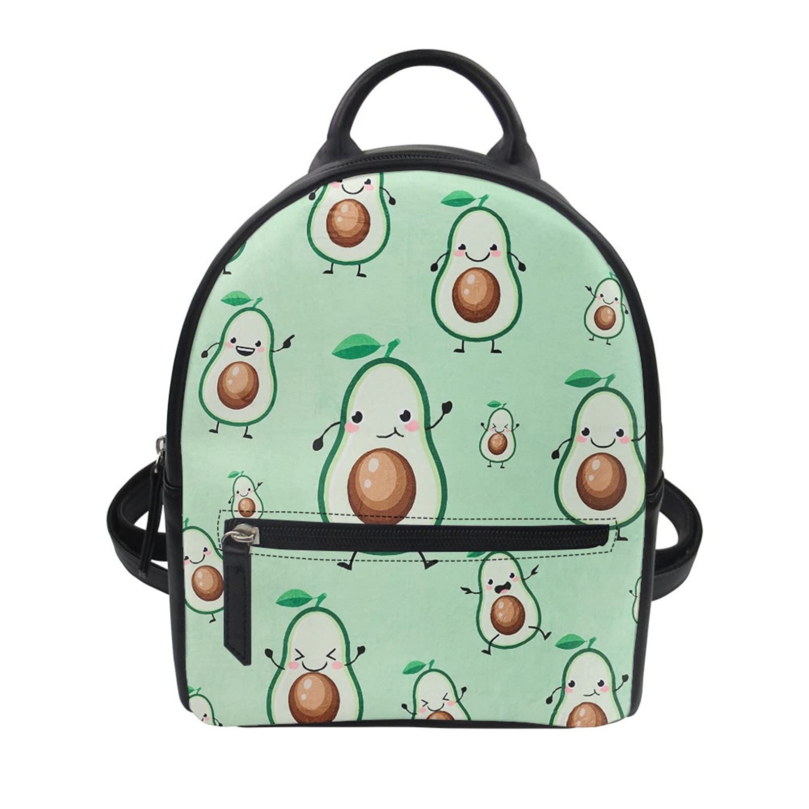 PZZ BEACH Cute Cartoon Avocado Green Mini Women PU Leather Backpack Purse Travel Casual Small Bag for Women Teen Girls