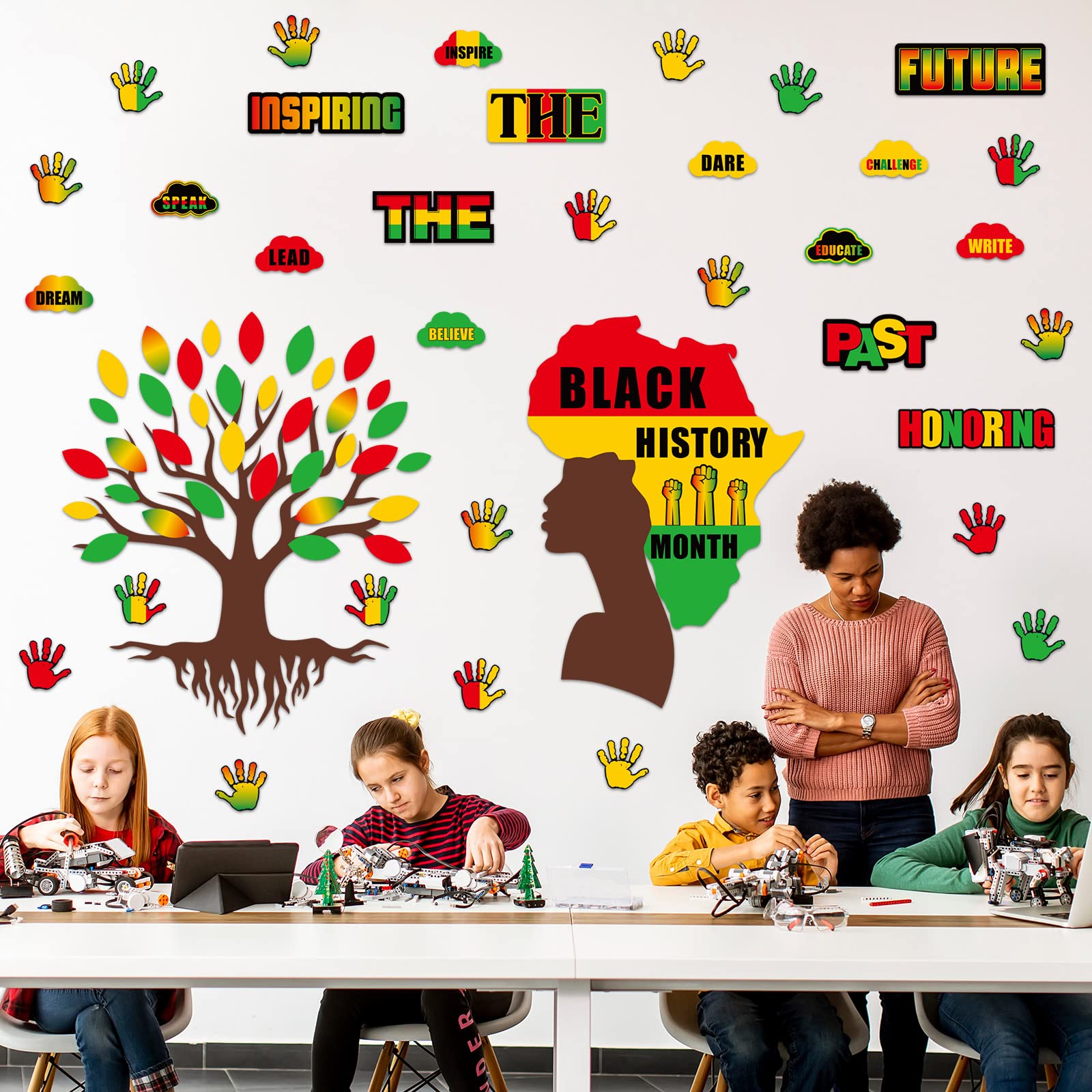 91 Pcs Black History Month Decorations for Classroom Bulletin Board Decorations Bulletin Board Cutouts Sets Wall Diversity Poster African American Celebration Bulletins for Kids Educational Decor