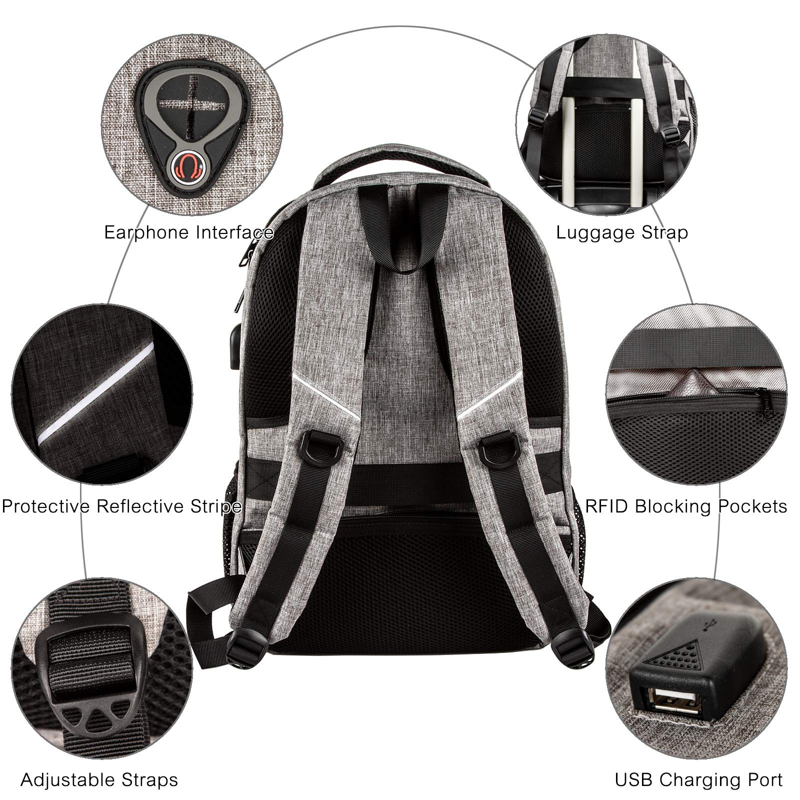 OPACK Travel Laptop Backpack, Business Anti Theft Slim RFID Blocking pocket Durable 15.6 Inch Laptops Backpack, USB Charging Port, Water Resistant College School Computer Bag for Women & Men