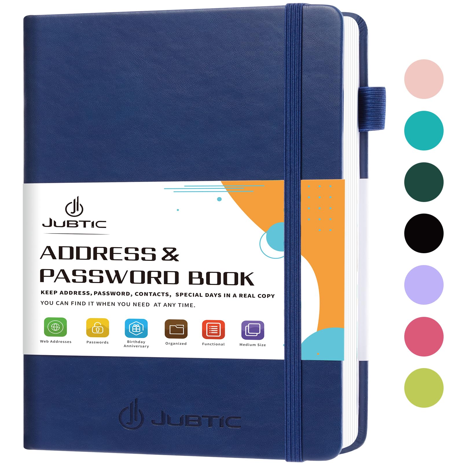 JUBTIC Address book with Alphabetical Tabs, Hardcover Password Keeper and Telephone Book Address Organizer for Contacts, Internet Login Address Log book Journal Notebook for Home or Office-Navy Blue