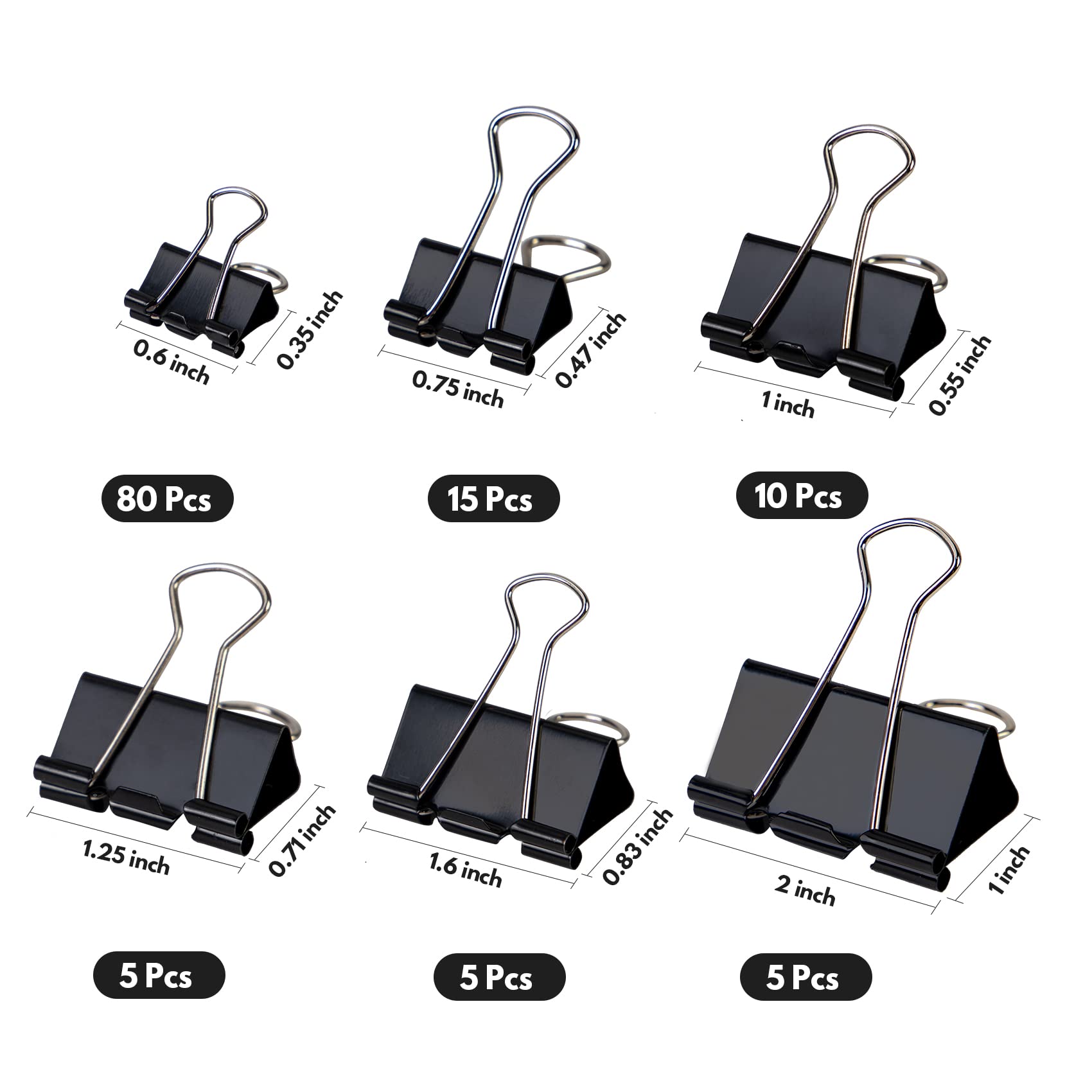 140pcs Binder Paper Clips Assorted Sizes, Binder Paper Clamps Office Supplies Clips for Paperwork, School, Home, Large Medium Small Paperclips Set with Box, Black