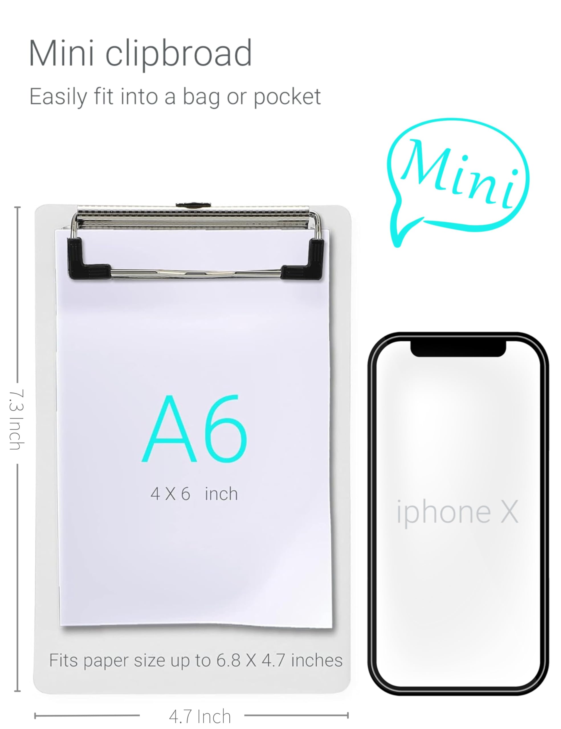 Mini Clipboard, Mymazn Small Clipboard 4.7x7.3 Inch Pretty Cute Clipboard Memo Size Pocket Clipboard Tiny A6 Clip Boards Plastic (5 Pack)