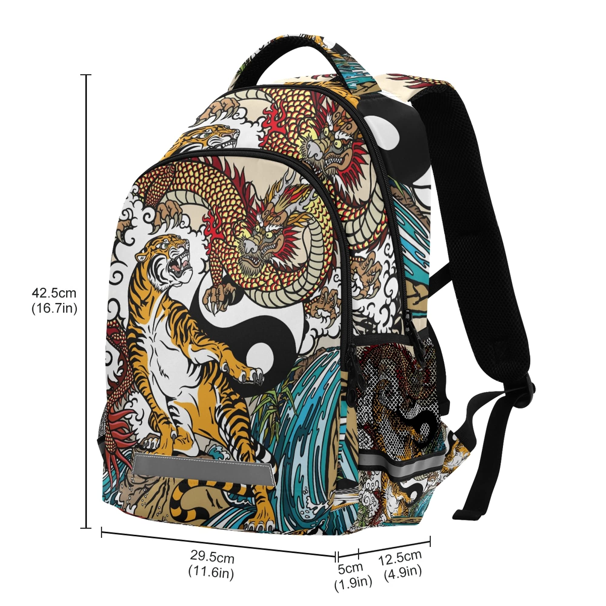Glaphy Chinese Dragon Tiger Backpacks Laptop School Book Bag Lightweight Daypack for Men Women Teens Kids