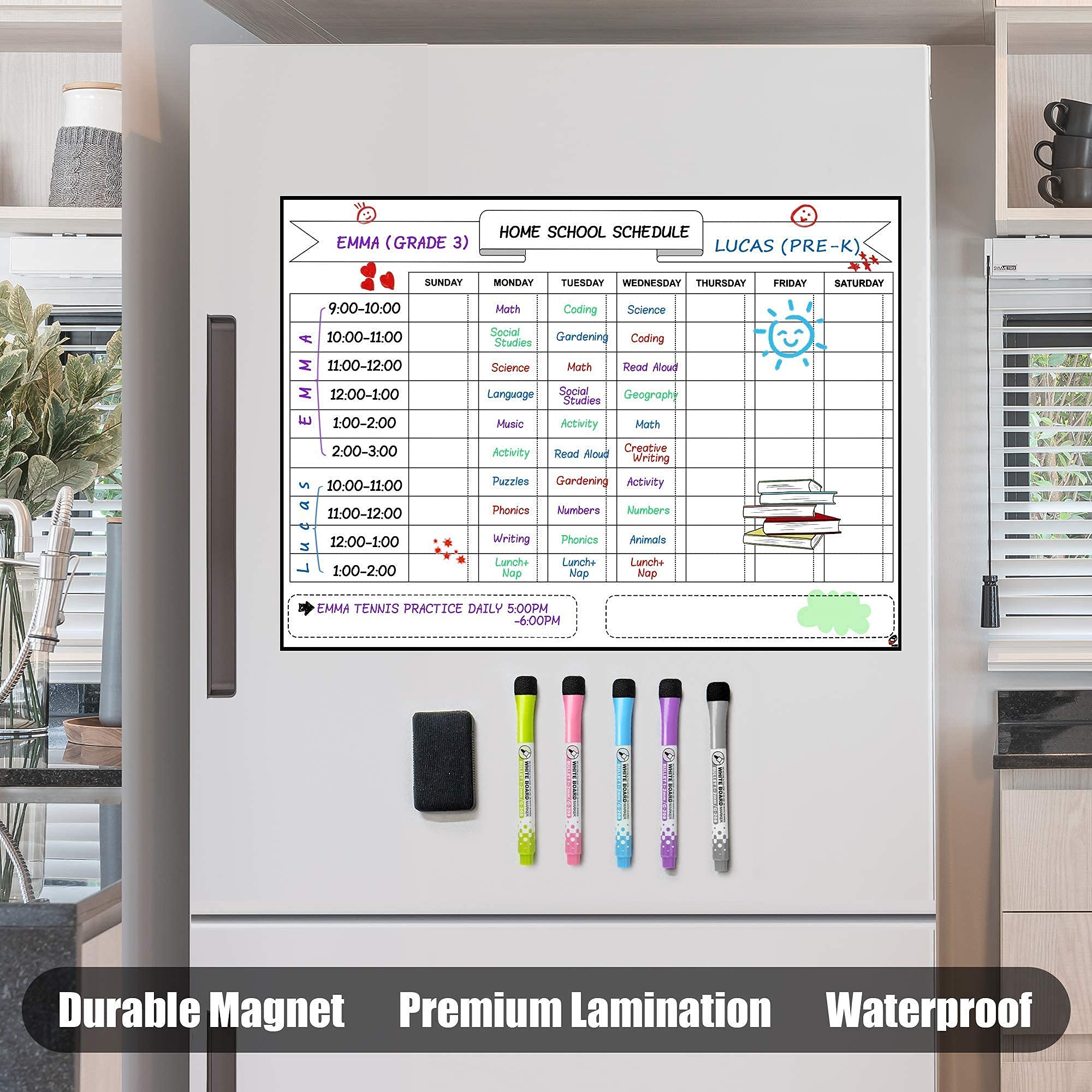 Magnetic Chore Chart for Kids Teens and Adults 12 x 17 Inches - Dry Erase Whiteboard Reward Chart for Multiple Kids with 5 Markers and Eraser - Daily Responsibility Planner Schedule Board for Kids