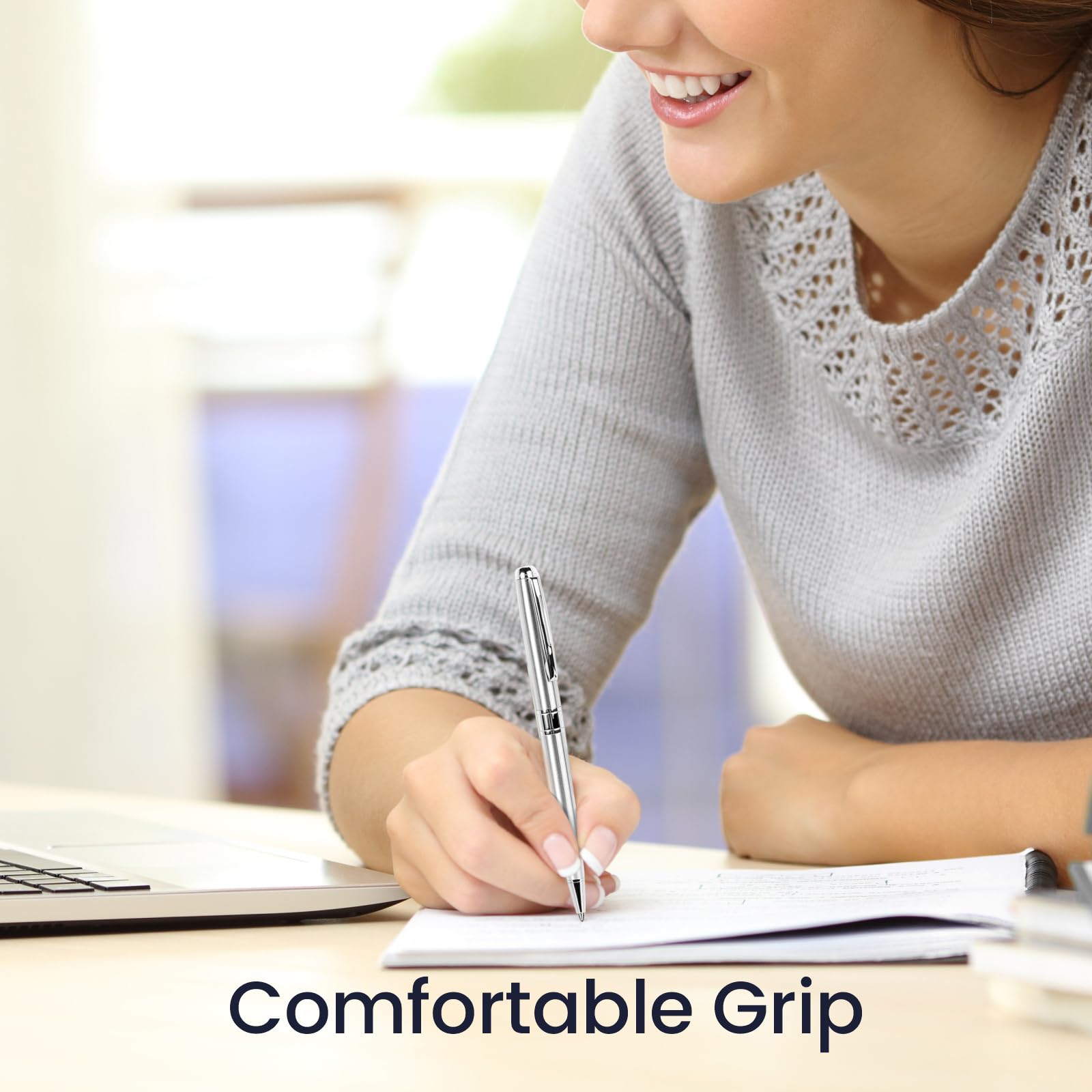 Cambond Silver Ballpoint Pens Black Ink, Stainless Steel Uniform Pens for Gift Business Men Police Flight Attendant, 1.0 mm Medium Point Nice Pens, 3 Pens with 3 Refills, Silver - CP0201