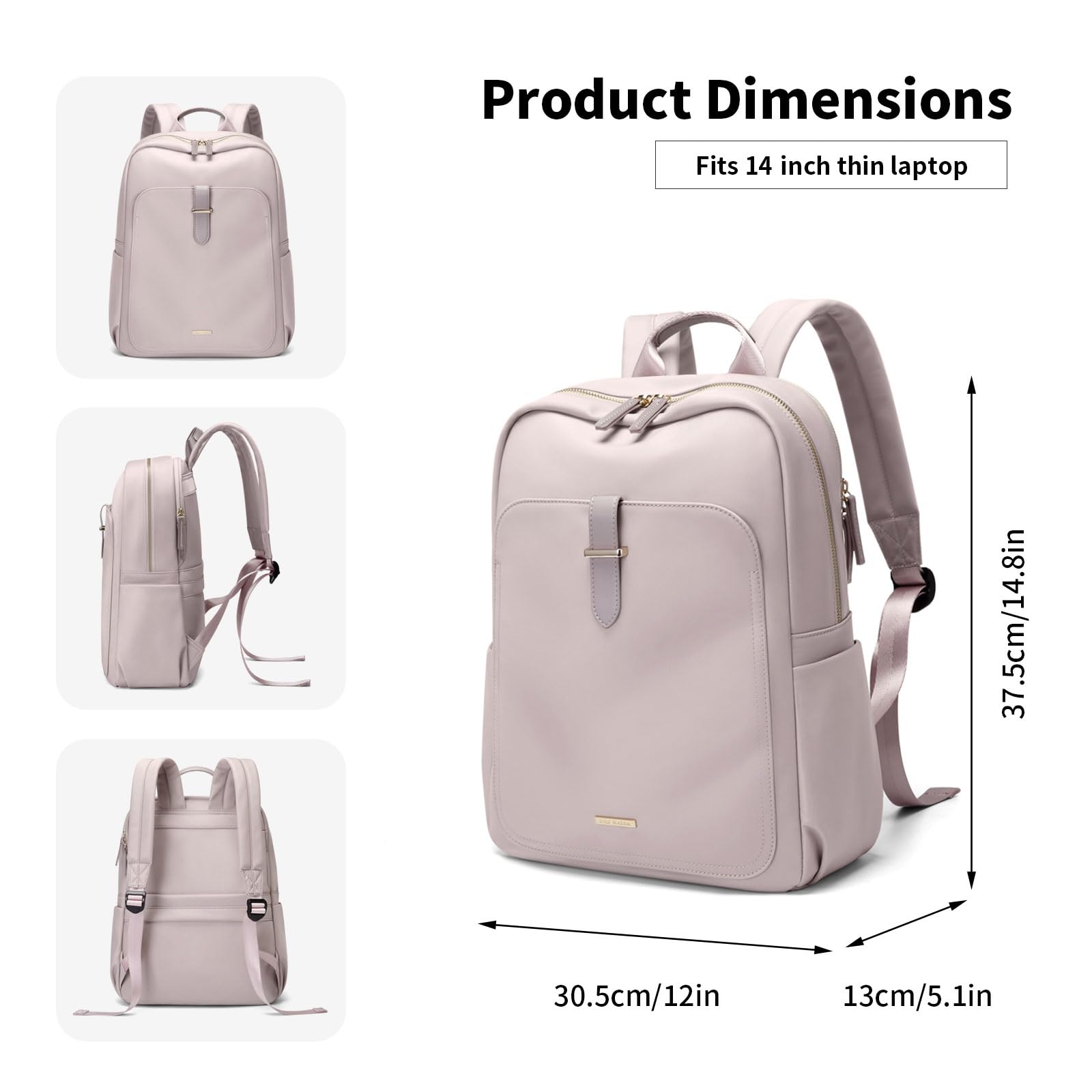 GOLF SUPAGS Travel Laptop Backpack for Women Fits 14 Inch Notebook Work Business Slim Durable College Computer Bag, Gift for Girls Women, Black