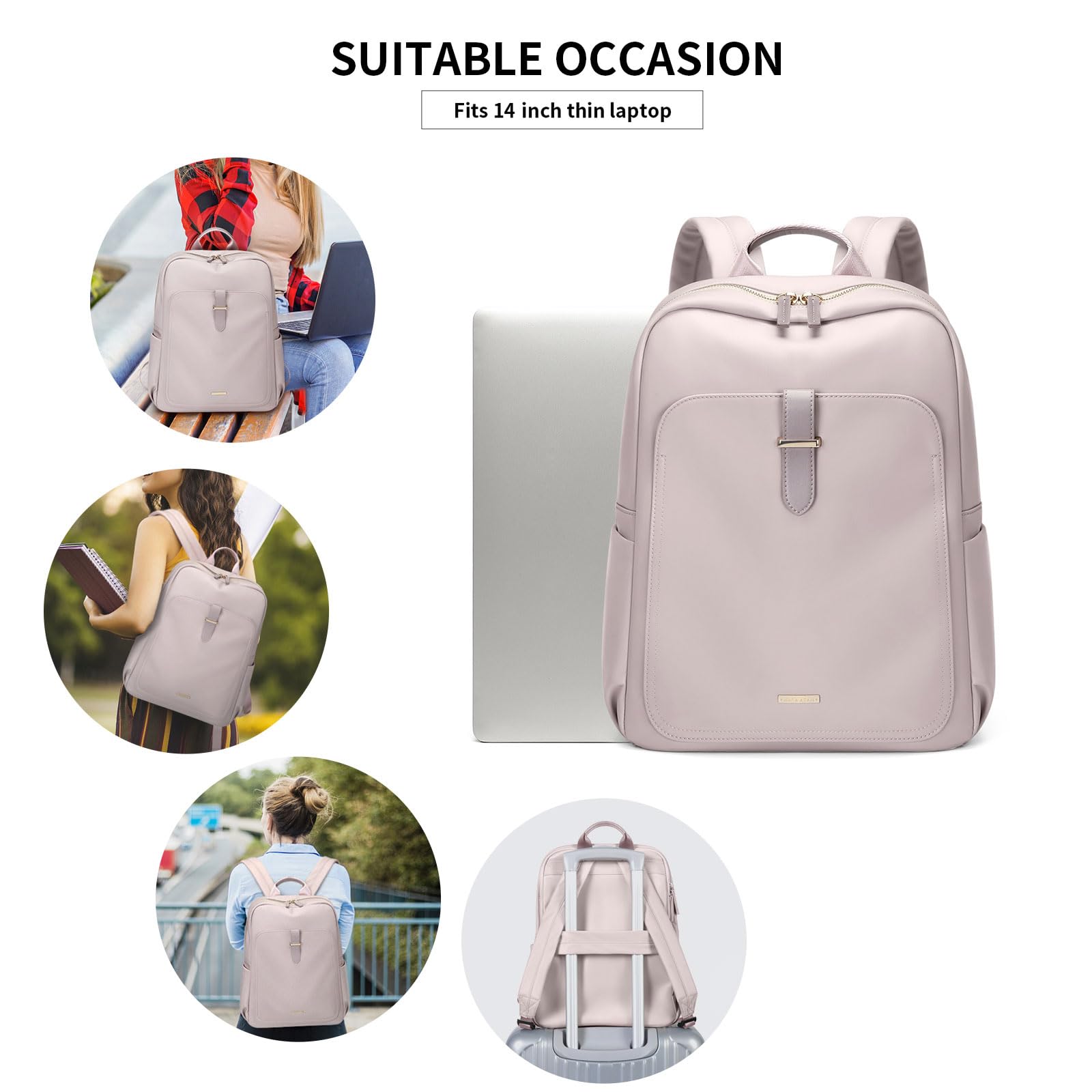 GOLF SUPAGS Travel Laptop Backpack for Women Fits 14 Inch Notebook Work Business Slim Durable College Computer Bag, Gift for Girls Women, Black
