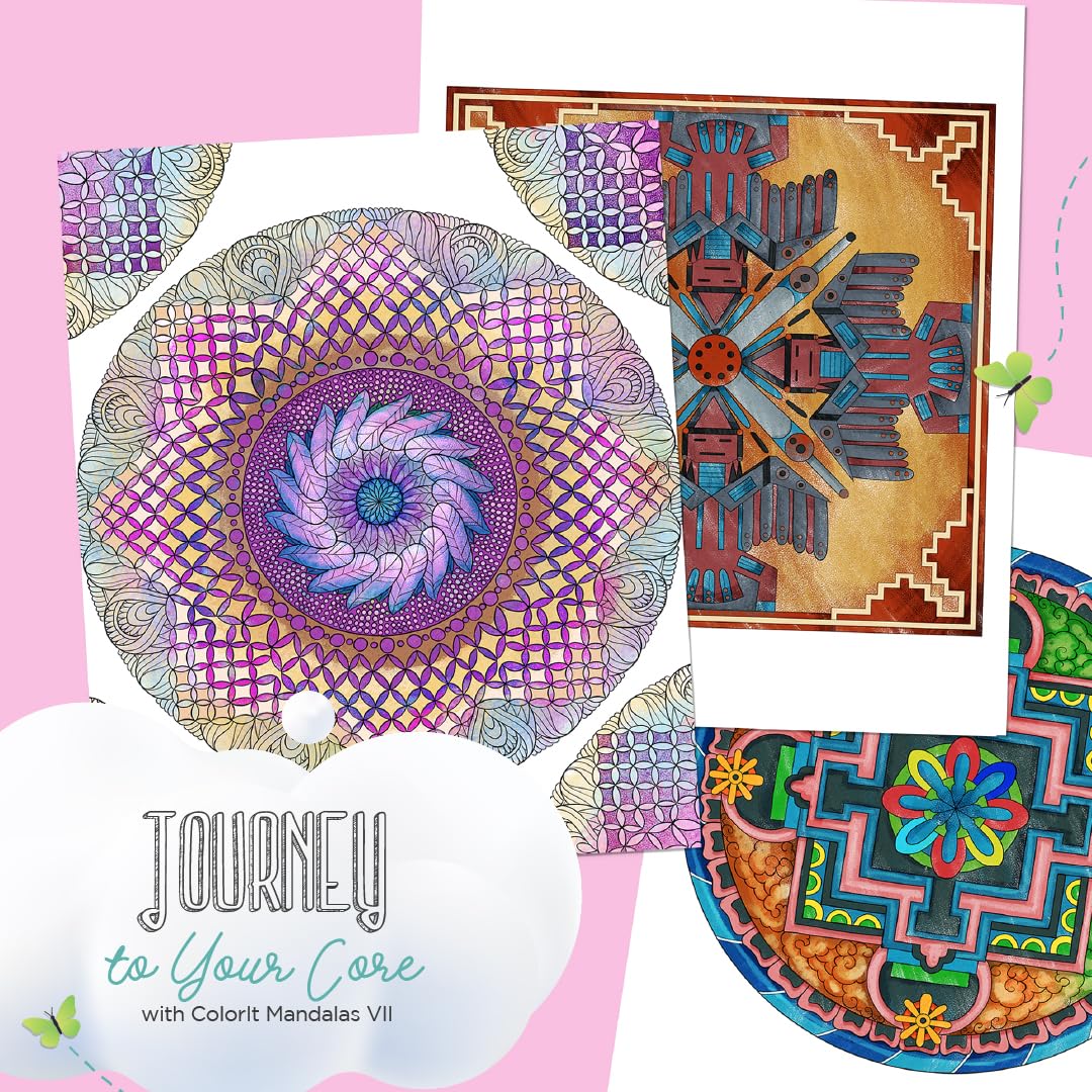 ColorIt Mandalas to Color, Volume VII Coloring Book for Adults 50 Cultural Mandala Patterns and Designs, Spiral Binding, USA Printed, Lay Flat Hardback Book Cover, Ink Blotter