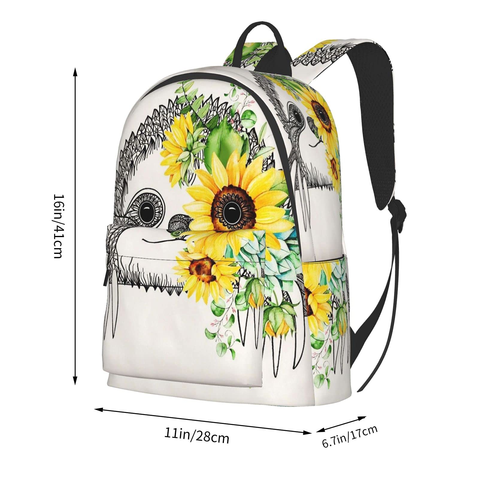 FeHuew 16 inch backpack Cute Sunflower Sloth Laptop Backpack Full Print School Bookbag Shoulder Bag for Travel Daypack