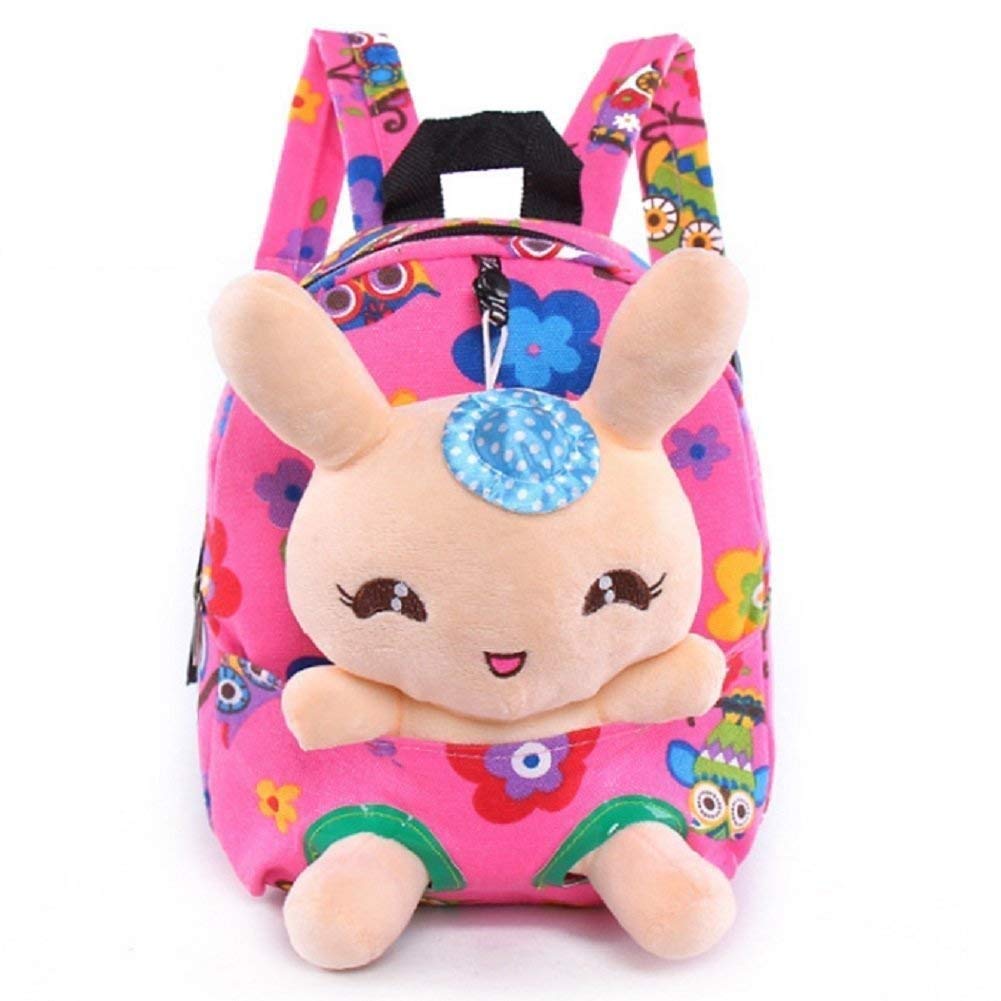 Suerico Rabbit Backpack Cute Kids Toddler Backpack Plush Toy Backpack Snack Travel Bag Pre-School Bags for Girls 1-5Years (Pink)