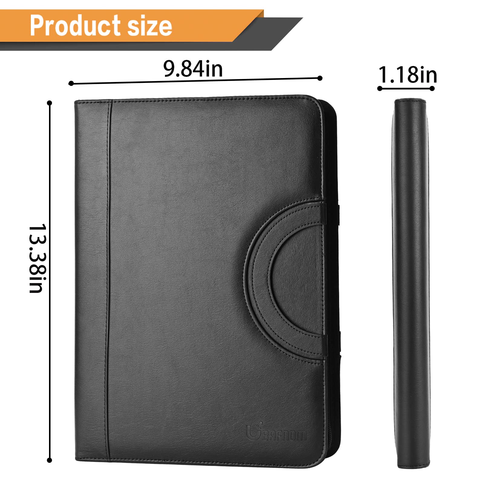 UBAFNOM Padfolio Portfolio Binder β Vegan Leather Business Portfolio Organizer with Calculator β Zippered Portfolio Padfolio for Women & Men