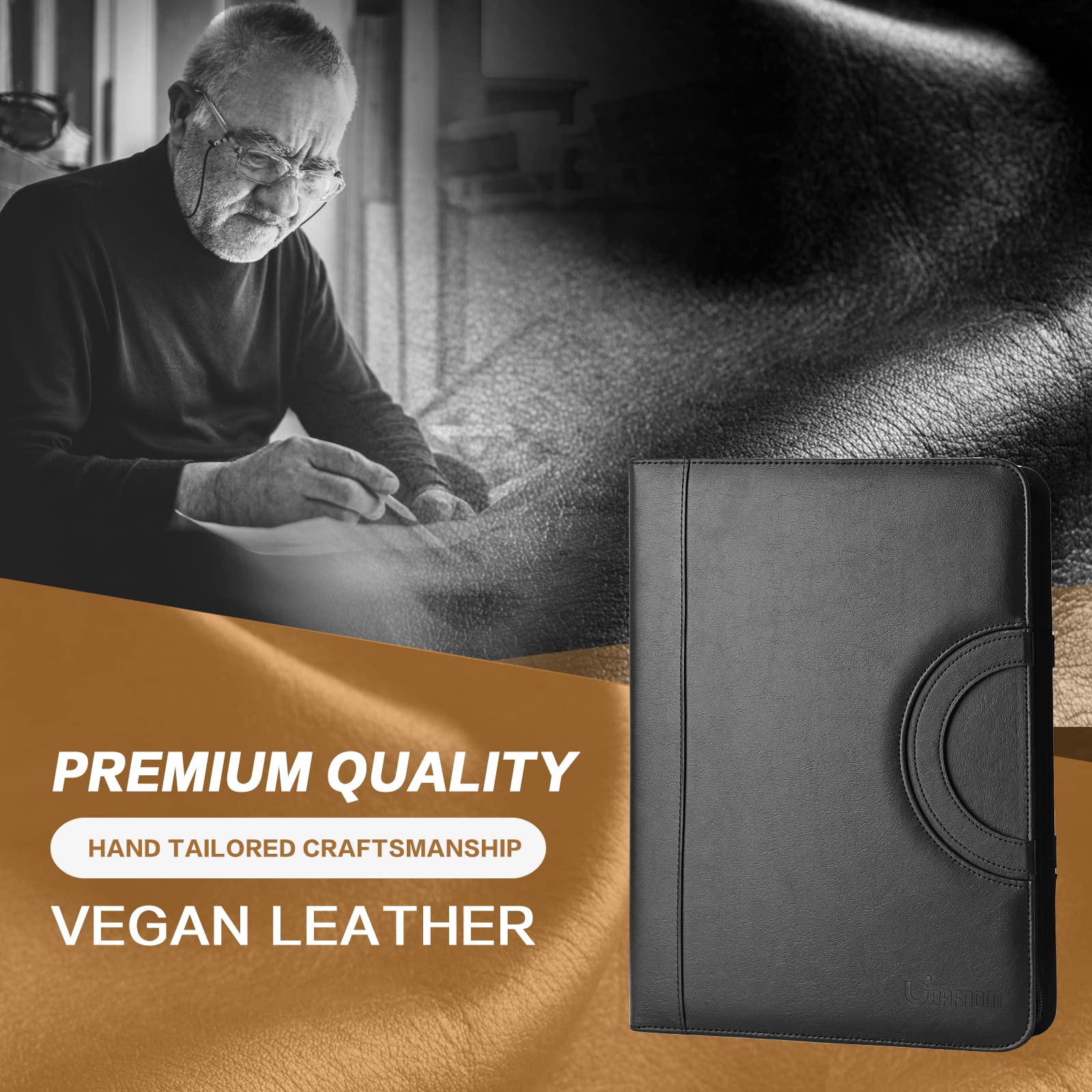 UBAFNOM Padfolio Portfolio Binder β Vegan Leather Business Portfolio Organizer with Calculator β Zippered Portfolio Padfolio for Women & Men