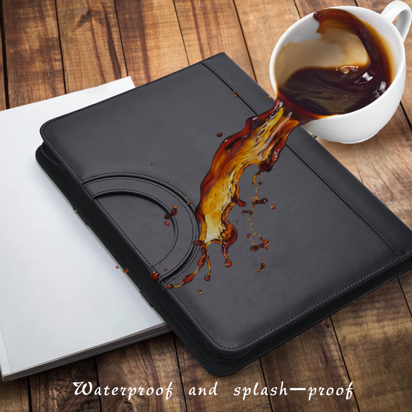UBAFNOM Padfolio Portfolio Binder β Vegan Leather Business Portfolio Organizer with Calculator β Zippered Portfolio Padfolio for Women & Men