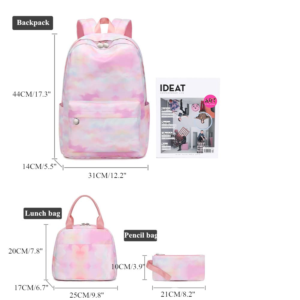 LANSHIYA Kids 3 Piece Backpack Set Girls Lightweight Bookbag Elementary School Bag with Lunch Bag