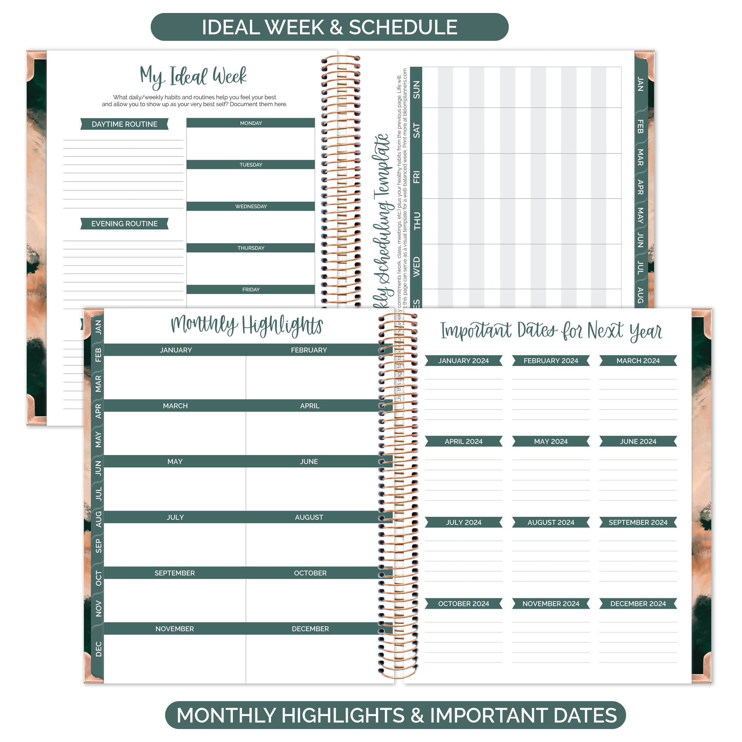 bloom daily planners 2023 Hardcover Calendar Year Goal & Vision Planner (January 2023 - December 2023) - Monthly/Weekly Column View Agenda Organizer - 7.5" x 9" - Wanderlust