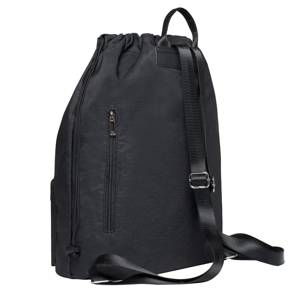 KAUKKO Drawstring Sports Backpack Gym Yoga Bag Shoulder Rucksack for Men and Women (3-BLACK)