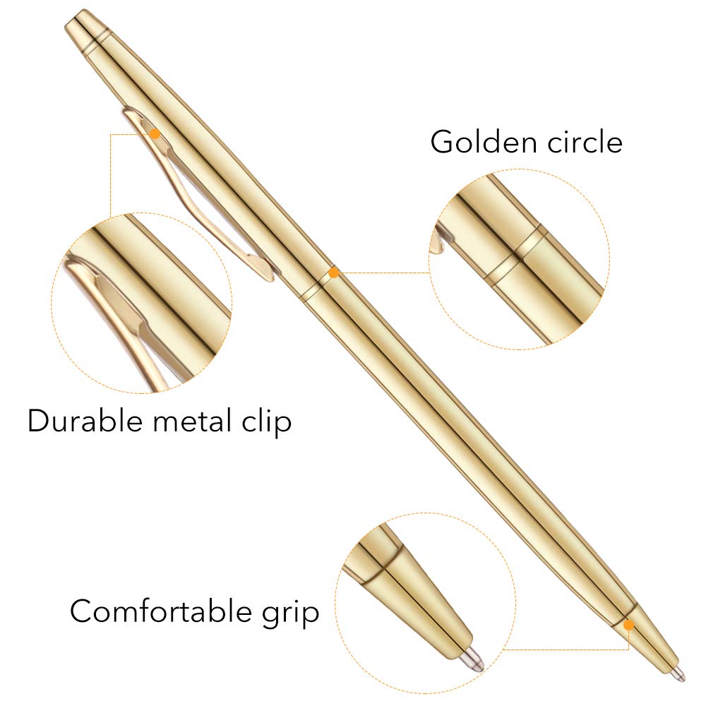 Unibene 6 Pack Slim Gold Ballpoint Pens Black Ink 1 mm - Black ink, Nice Gift for Business Office Students Teachers Wedding Christmas