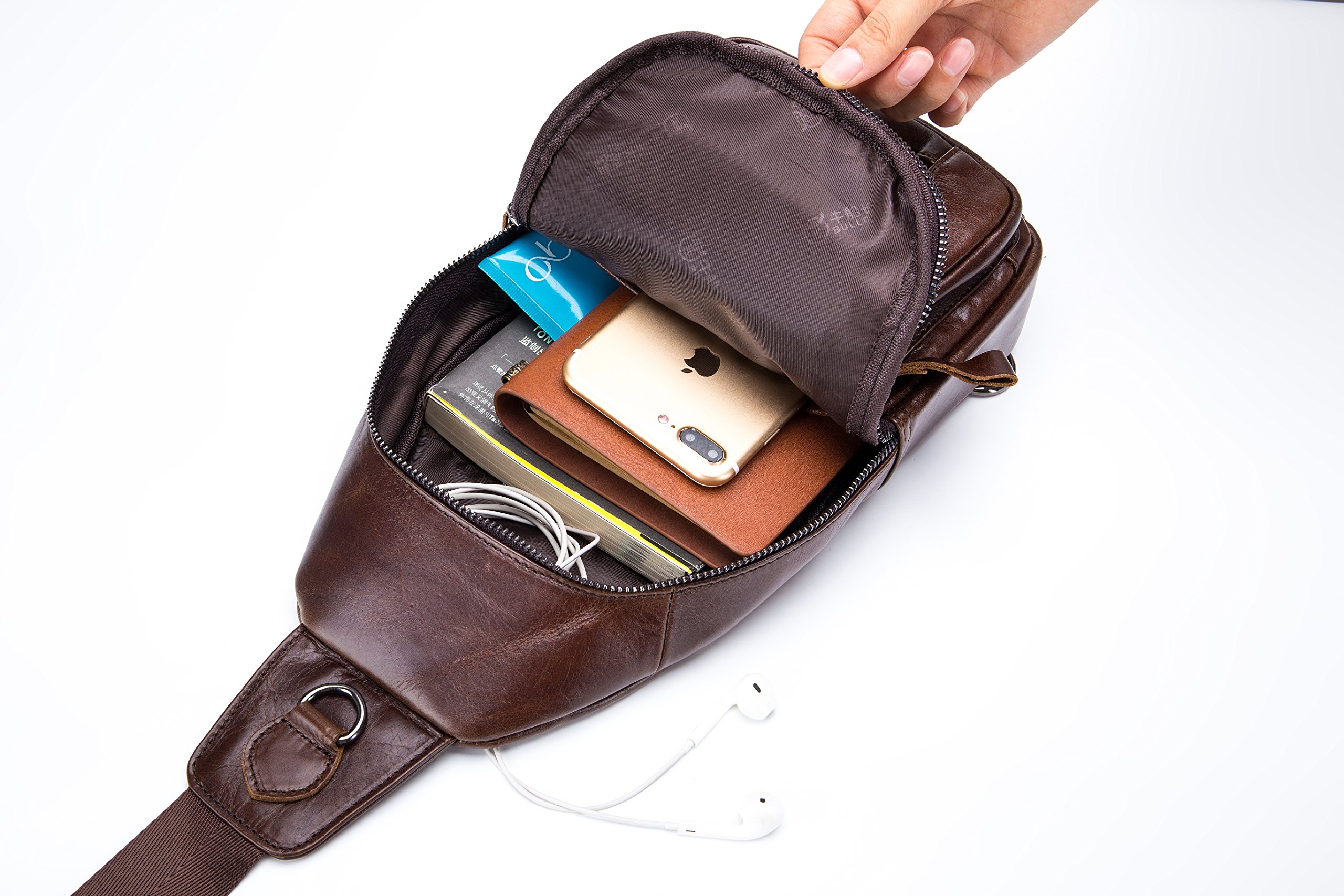 Sling Bag, Leather Chest Bag Crossbody Shoulder Business Backpack Outdoor Coffee