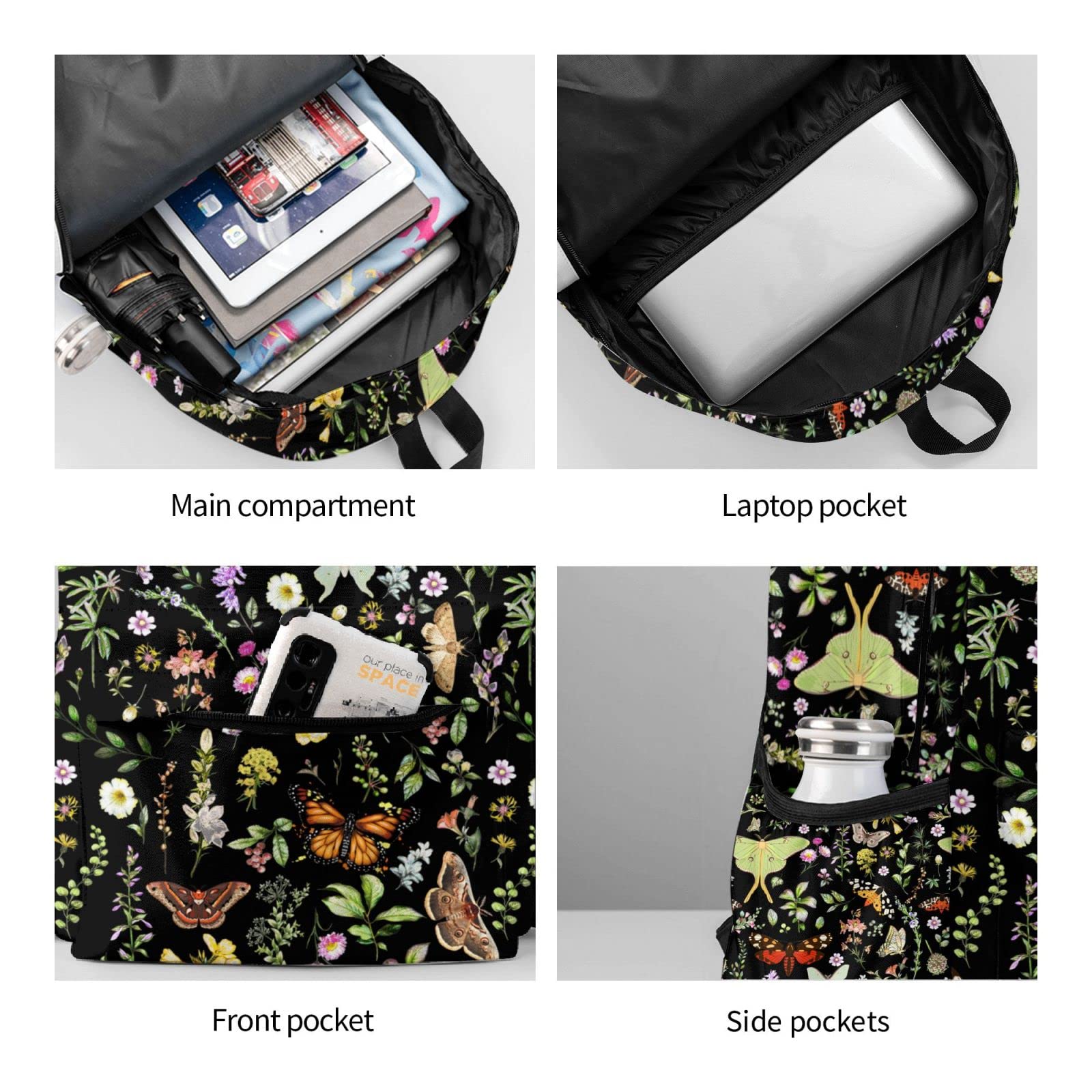 Butterflies Moths Flower Stylish Backpack With Adjustable Padded Shoulder Straps Daypacks For College Travel One Size