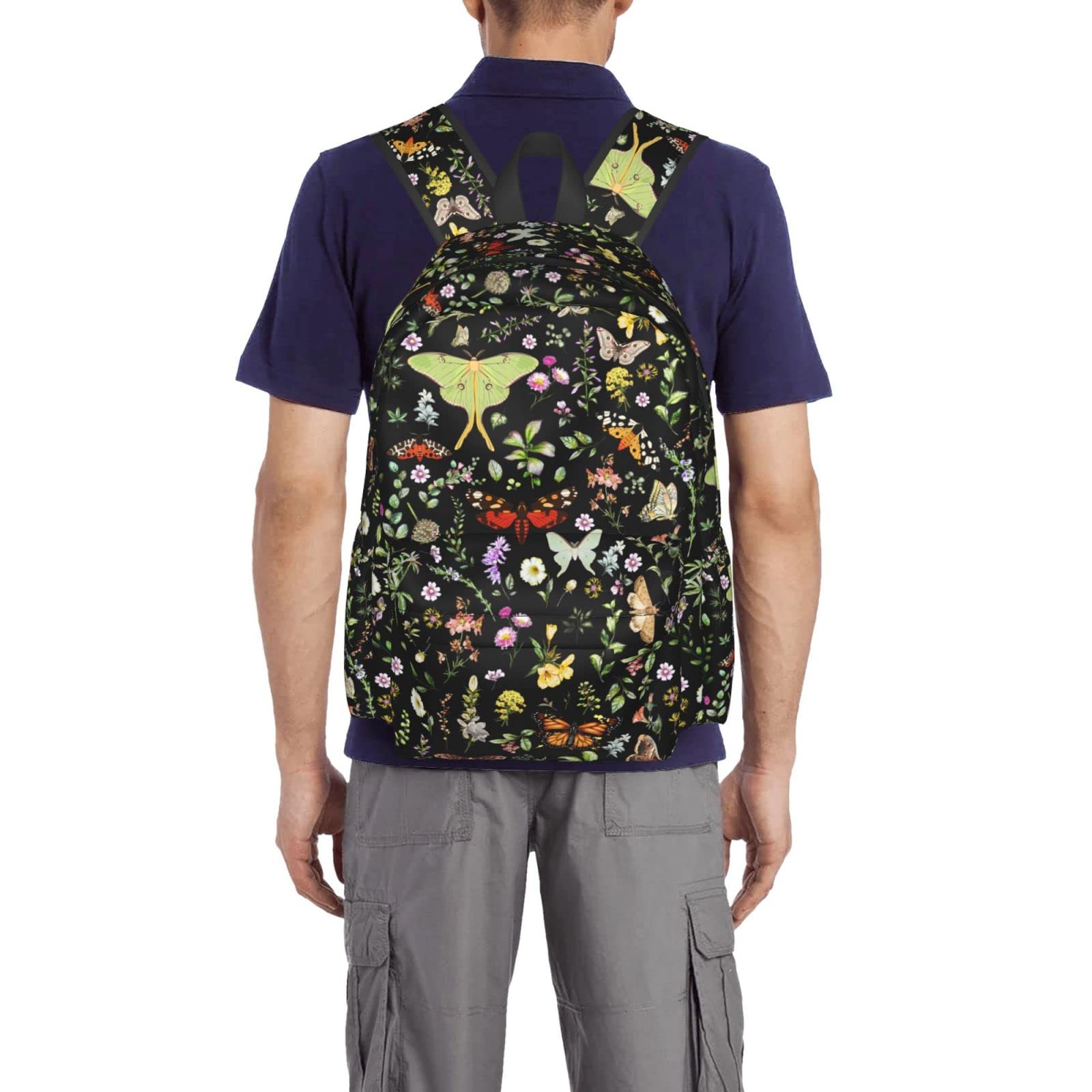 Butterflies Moths Flower Stylish Backpack With Adjustable Padded Shoulder Straps Daypacks For College Travel One Size