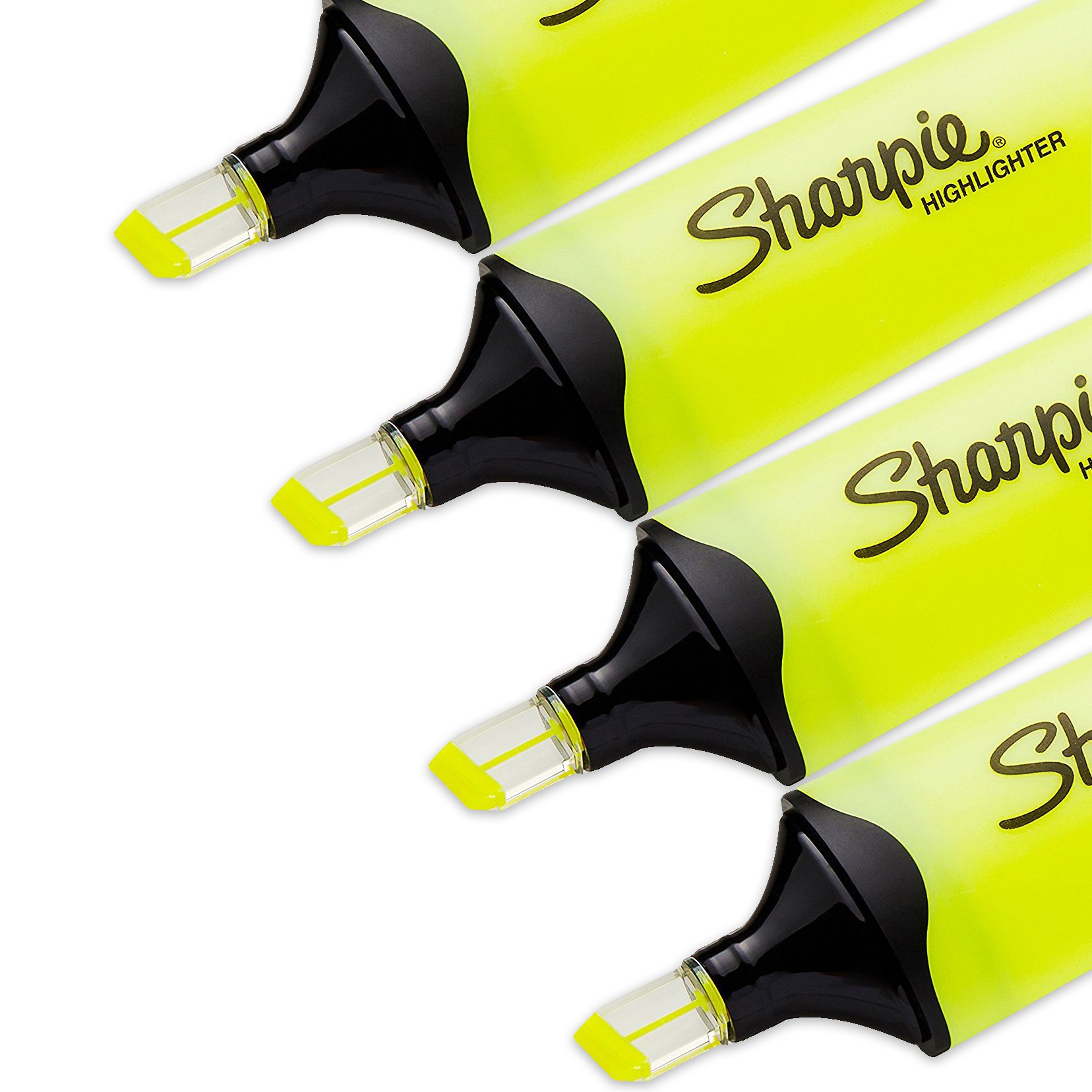 Sharpie Clear View Fluorescent Highlighters, Chisel Tip, Smear Guard Ink (Yellow, 4-Pack)