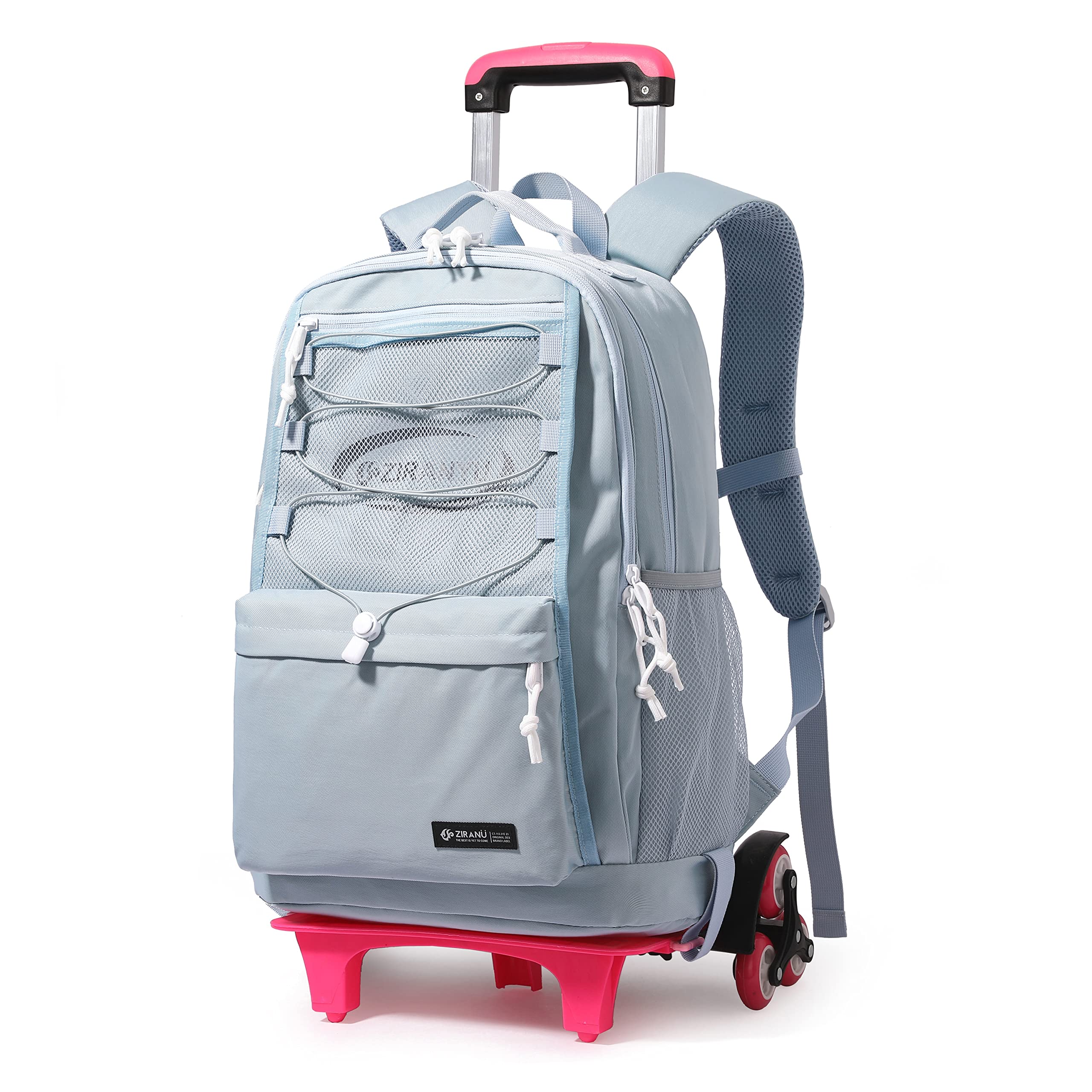 Solid Color Simple Rolling Backpack for Teen Girls, Middle School Trolley Bags, Travel Daypack with Wheels
