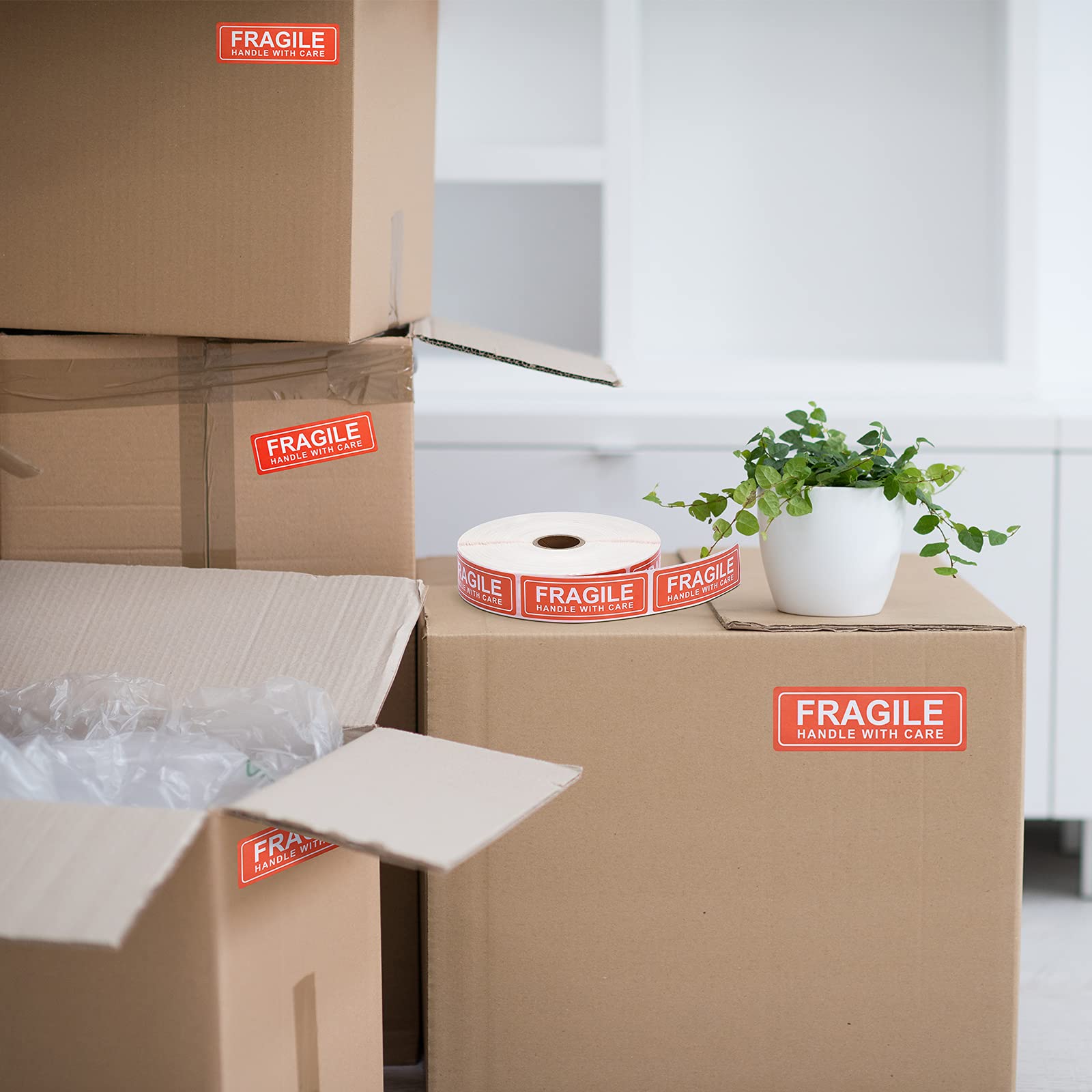 Fragile Stickers, Pacific Mailer 1" x 3" Fragile Handle with Care Warning Packing Shipping Label with Self Adhesive for Moving, Shipping [1000 Labels Per Roll]